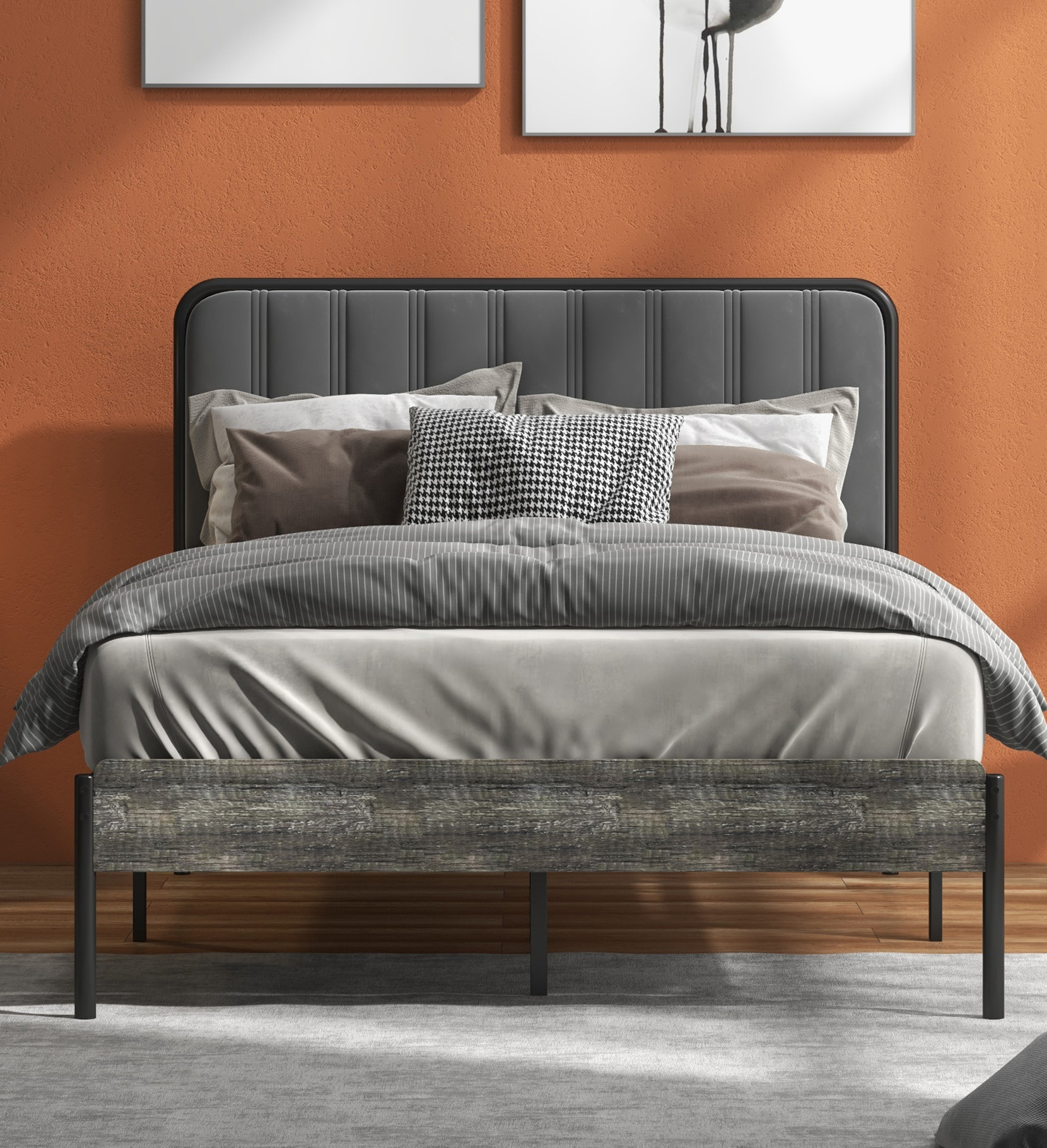 17 Stories Barrault Upholstered Metal Panel Bed & Reviews | Wayfair