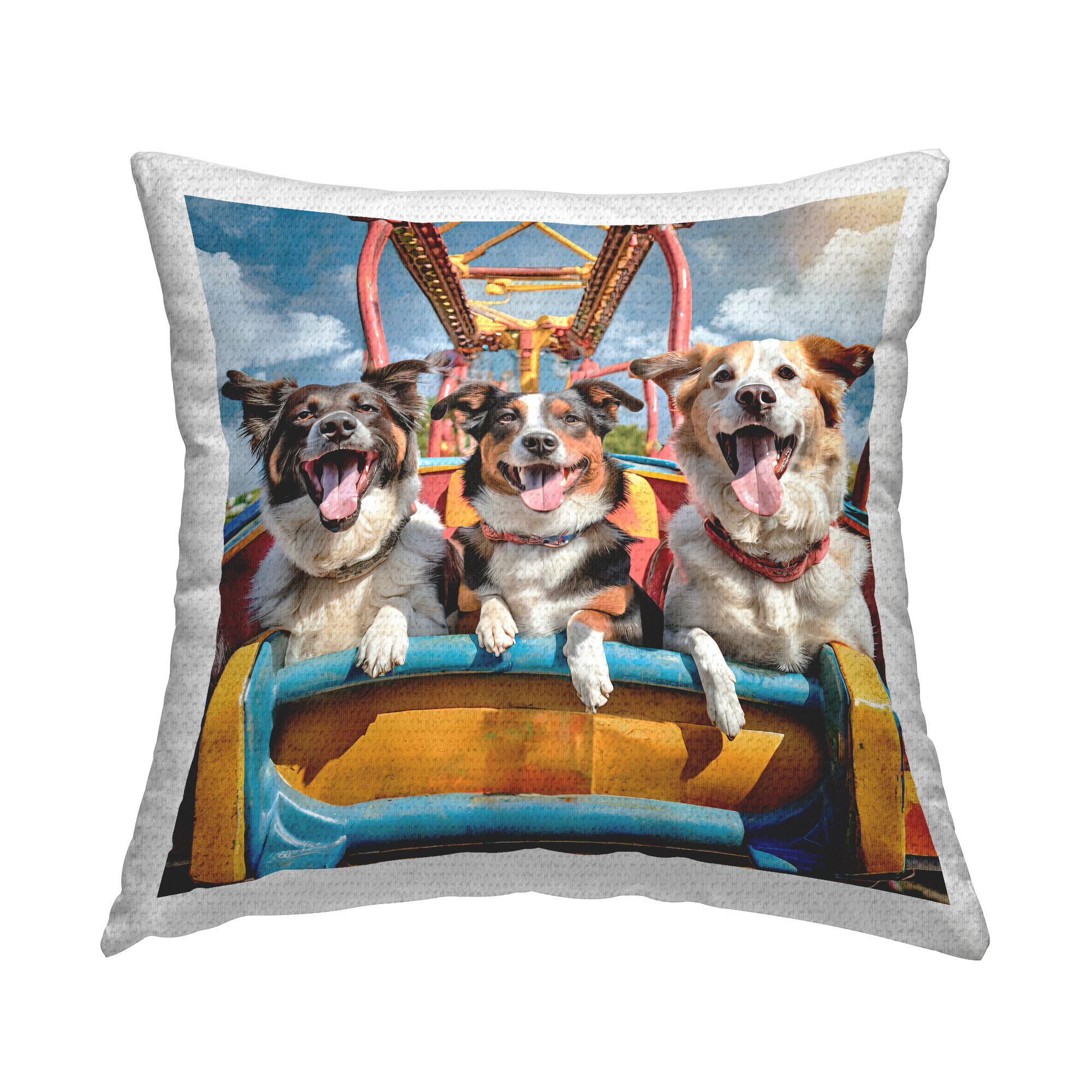 Stupell Industries Dogs on Roller Coaster Outdoor Printed Pillow by Jim ...