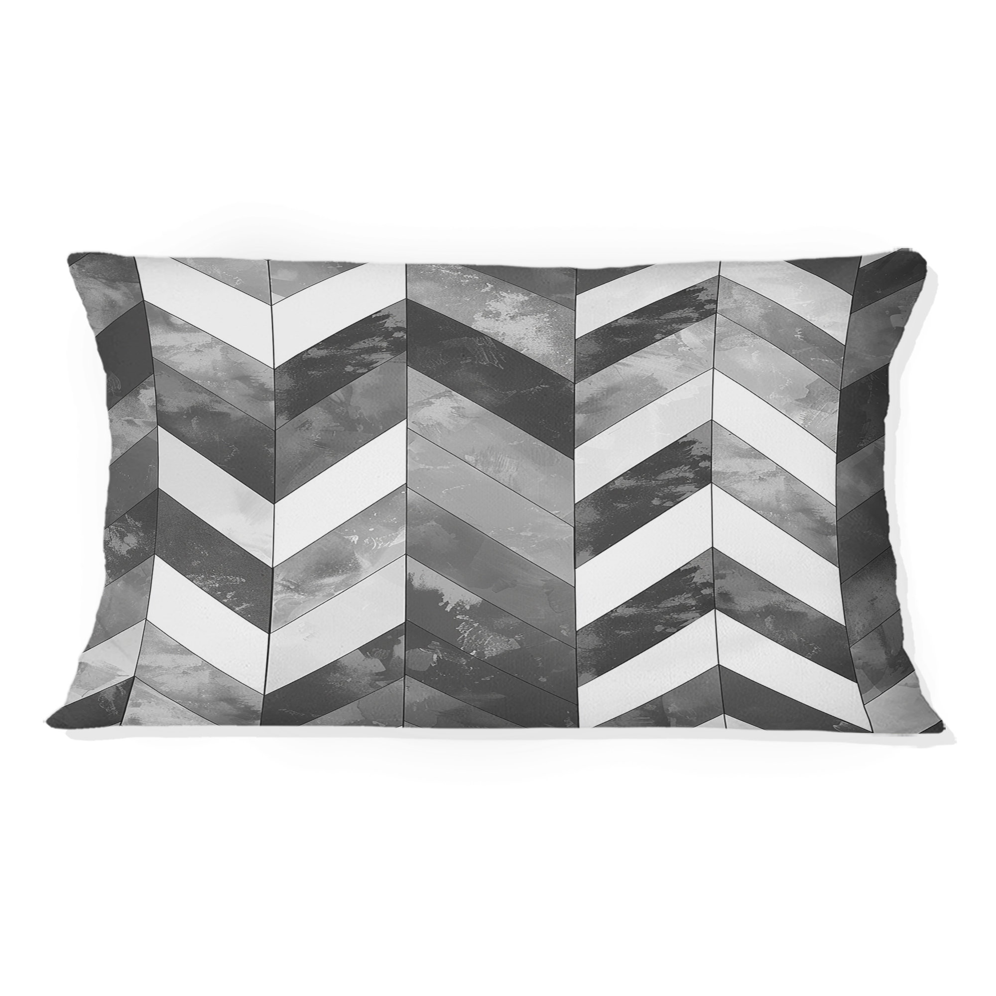 Design Art Grey White Chevron Print - Modern Lumbar Pillow | Wayfair