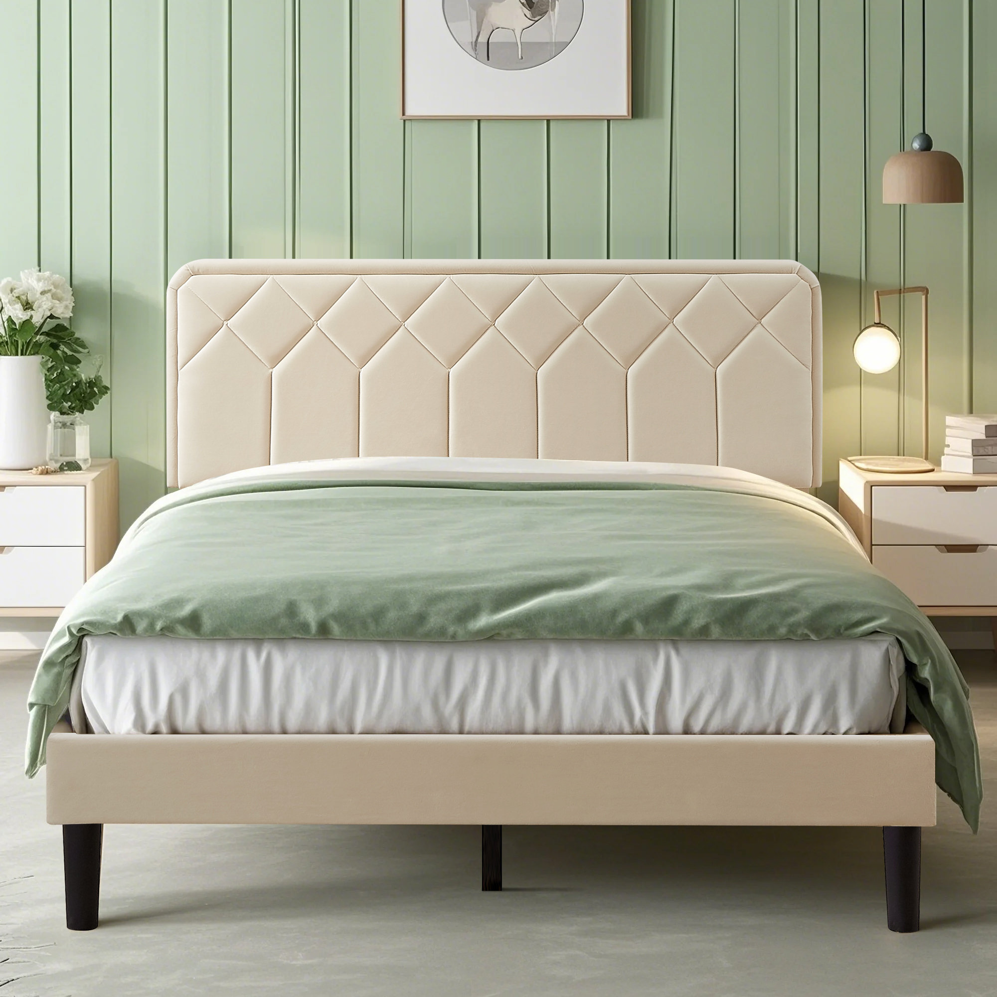 Wade Logan Auxter Adjustable Upholstered Head Height Bed Frame ...