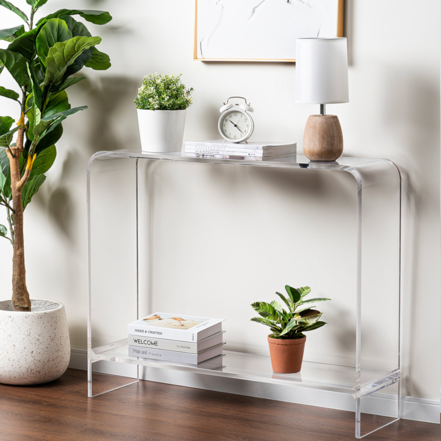 Ivy Bronx 30" Acrylic Console Table with Shelf & Reviews | Wayfair