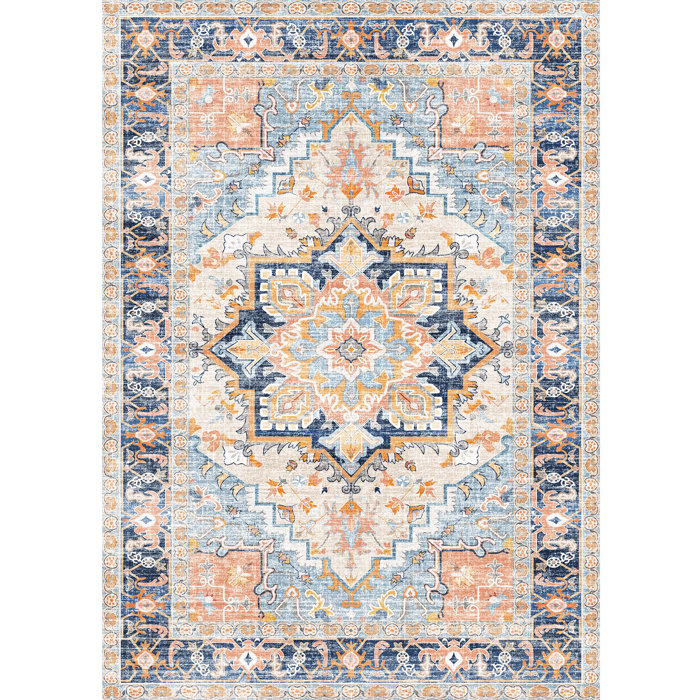 Charlton Home® Washable Area Rugs Boho Floral Living Room Vintage Low ...
