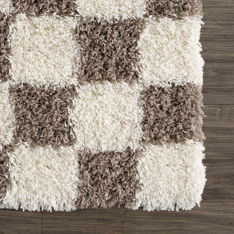 Latitude Run® Atiran Checkered Shag Brown Area Rug & Reviews | Wayfair