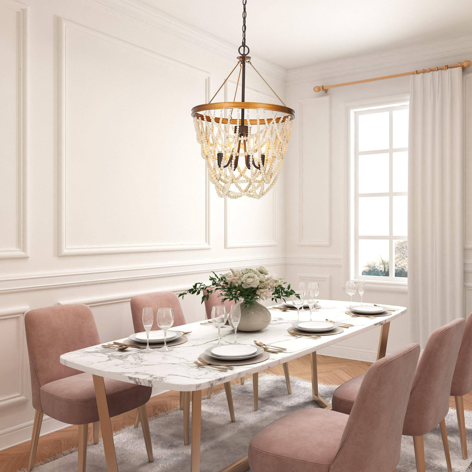 Bungalow Rose 4-Light Unique Empire Chandelier With Beaded Accents | Wayfair