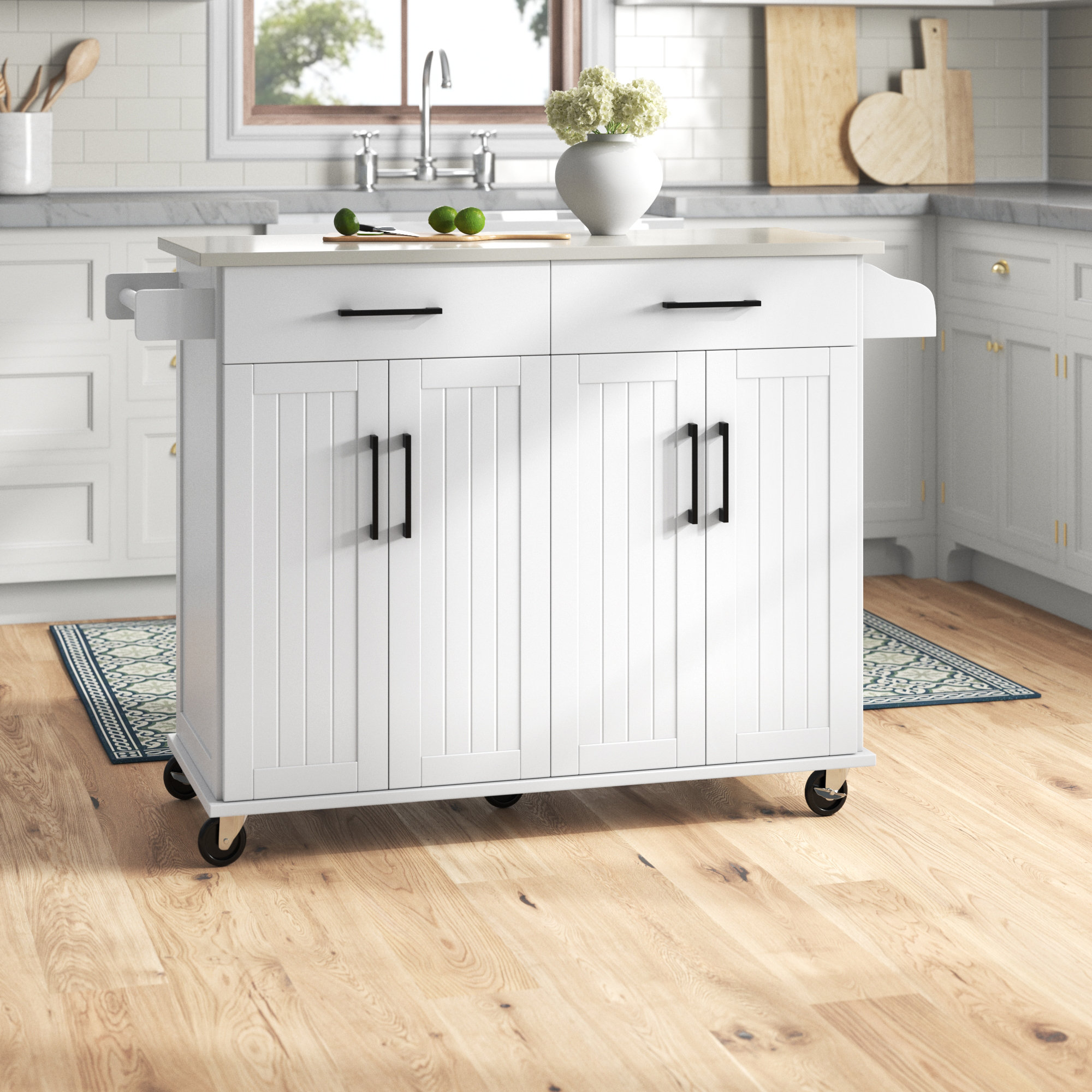Lark Manor™ Kitchen Island with Lockable Wheels, Storage Drawers ...