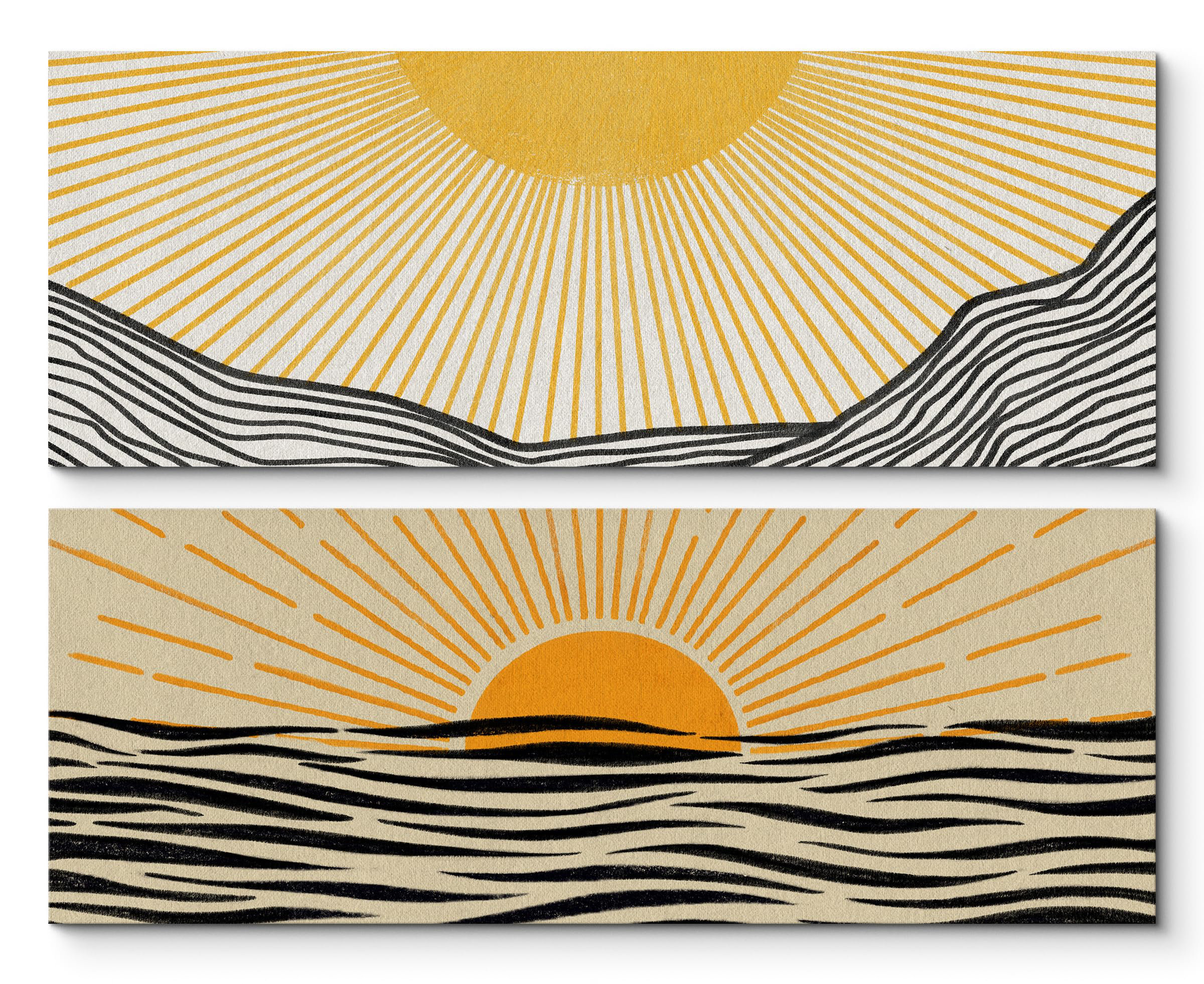 IDEA4WALL Sun and Moon Sunrise Abstract Ocean Illustrations Modern Art ...