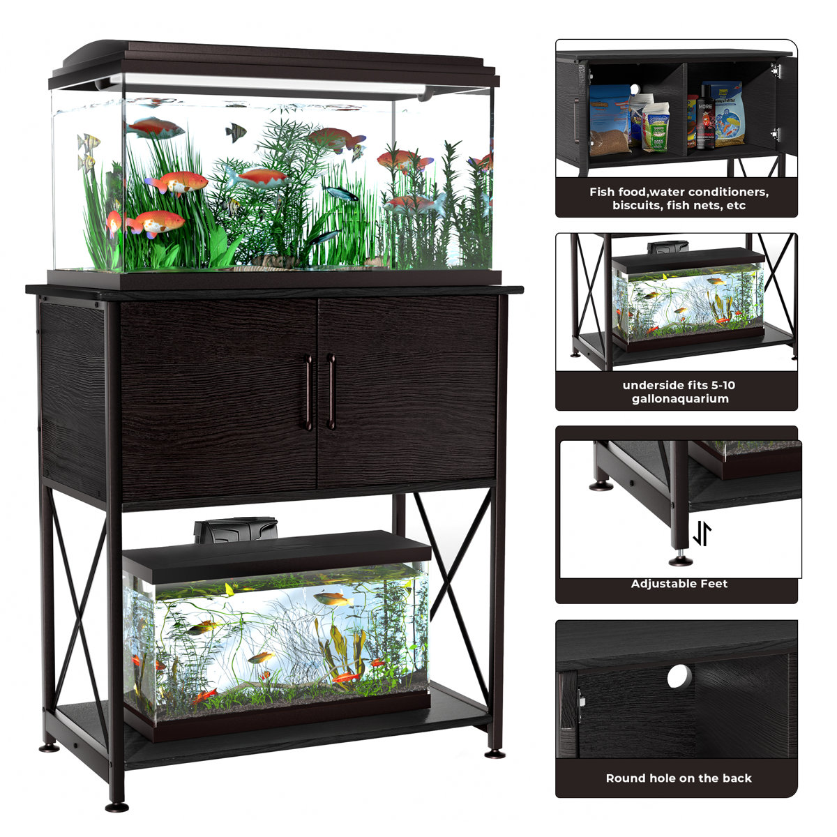 17 Stories Fish Tank Stand, Aquarium Stand with Cabinet for Accessories ...