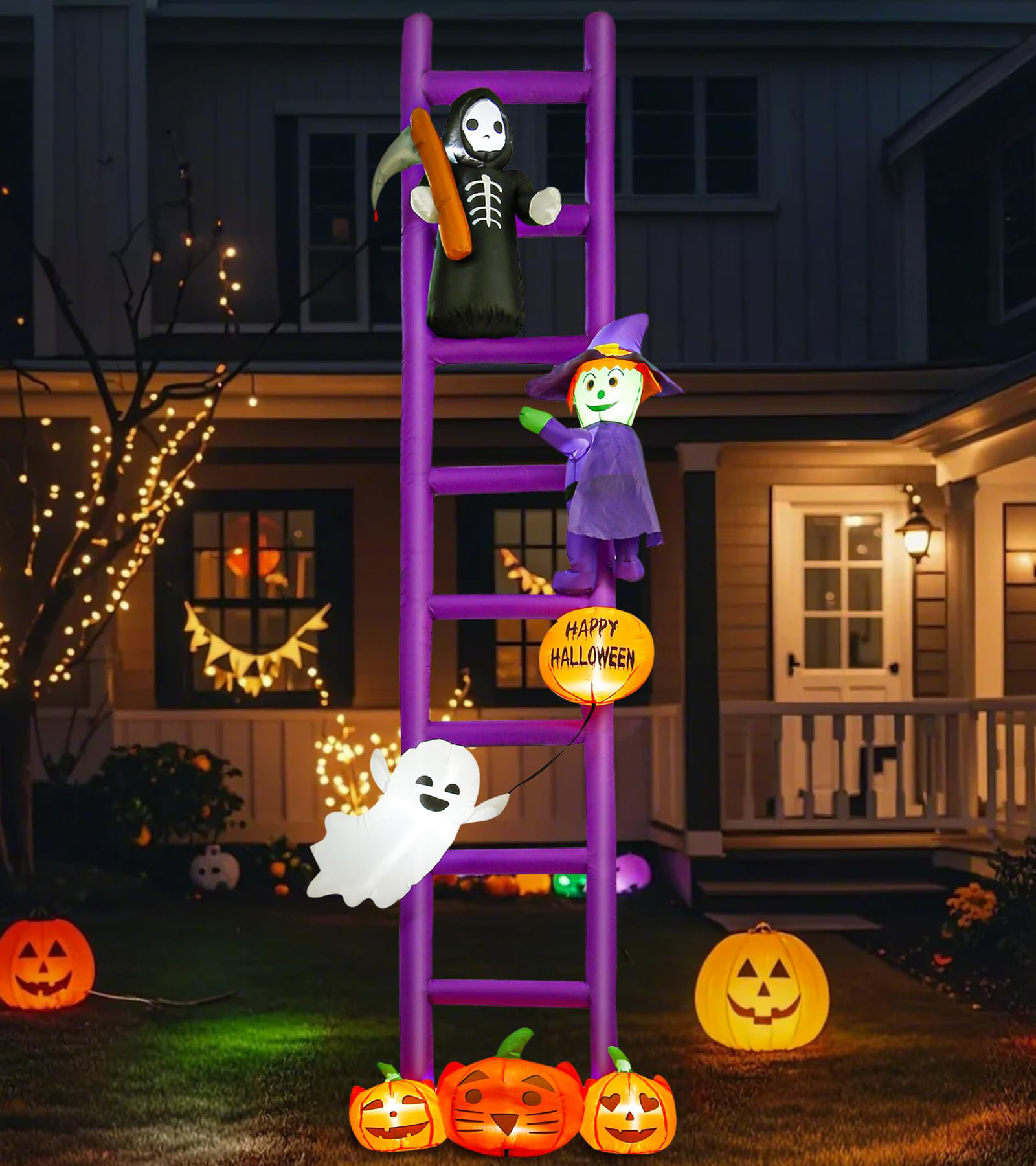 The Holiday Aisle® 10.5ft LED purple ladder inflatable with Halloween ...