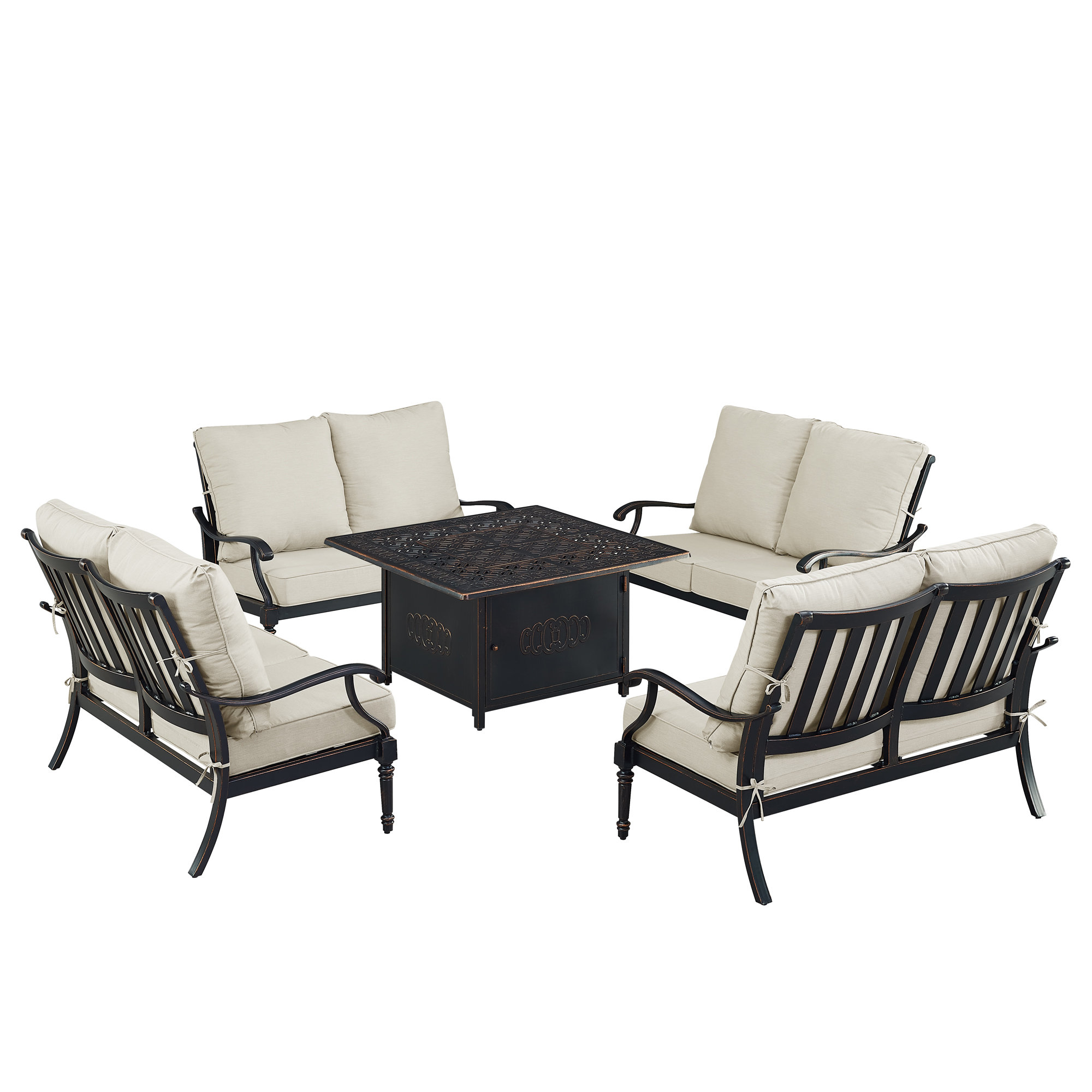 Oakland Living Black Aluminum Fire Table Set with Four Deep Seating ...