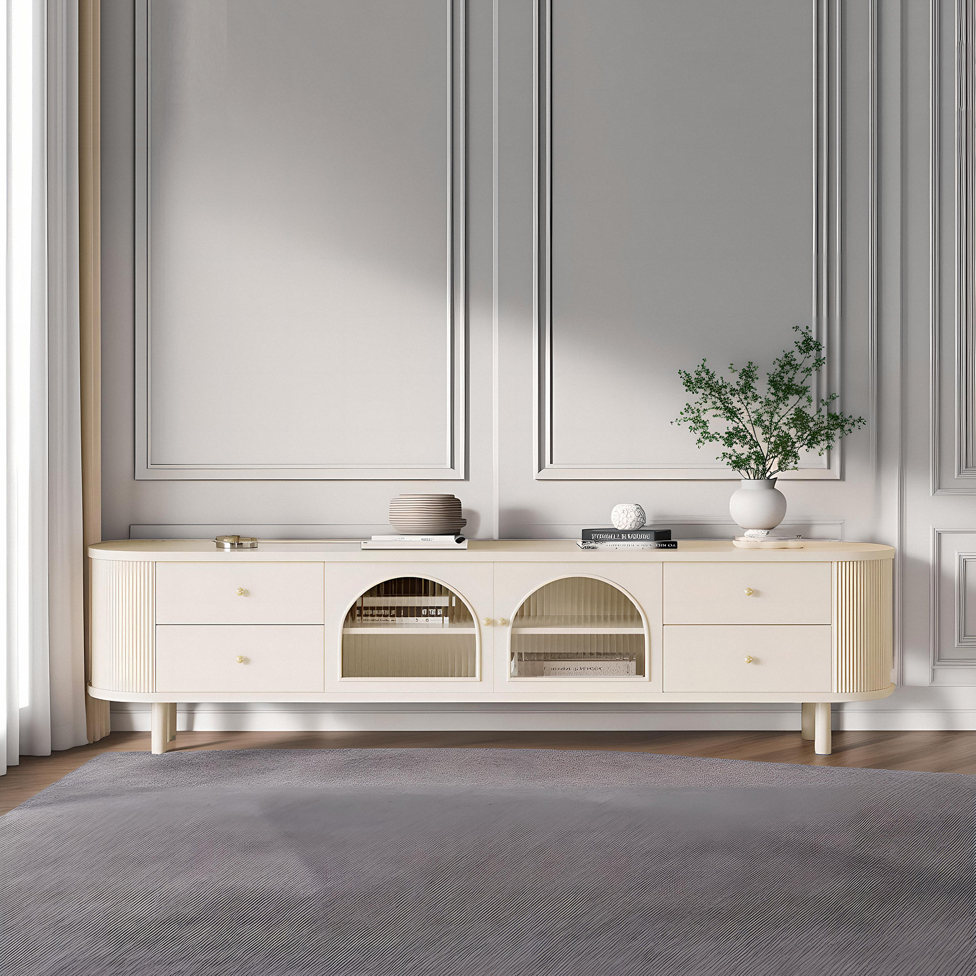 Latitude Run® Goar 78.74''W Cream Solid Wood Media Console with 4 ...