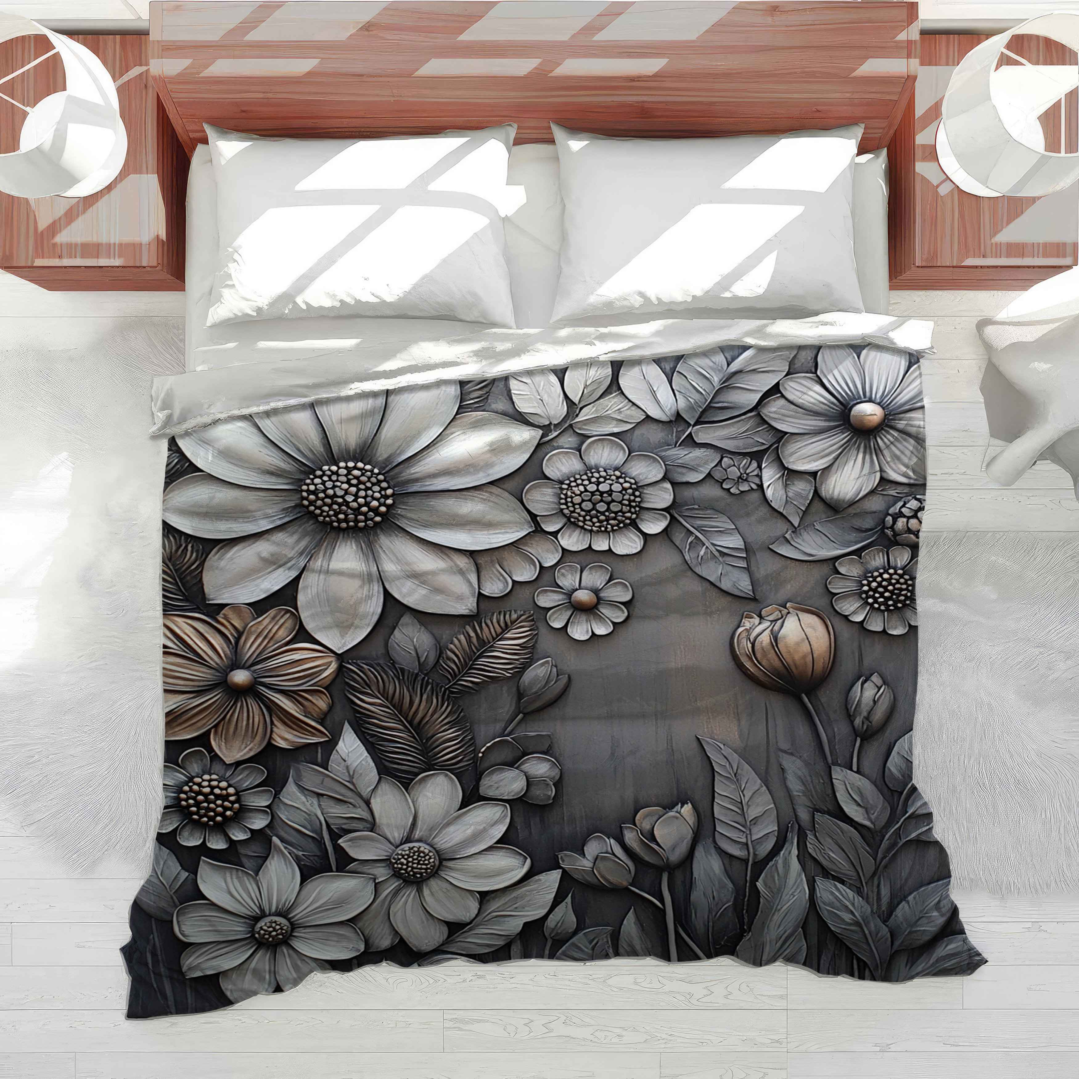 VisionDecor Embossed Flowers Bedding Wall Decor Comforter Gothic | Wayfair