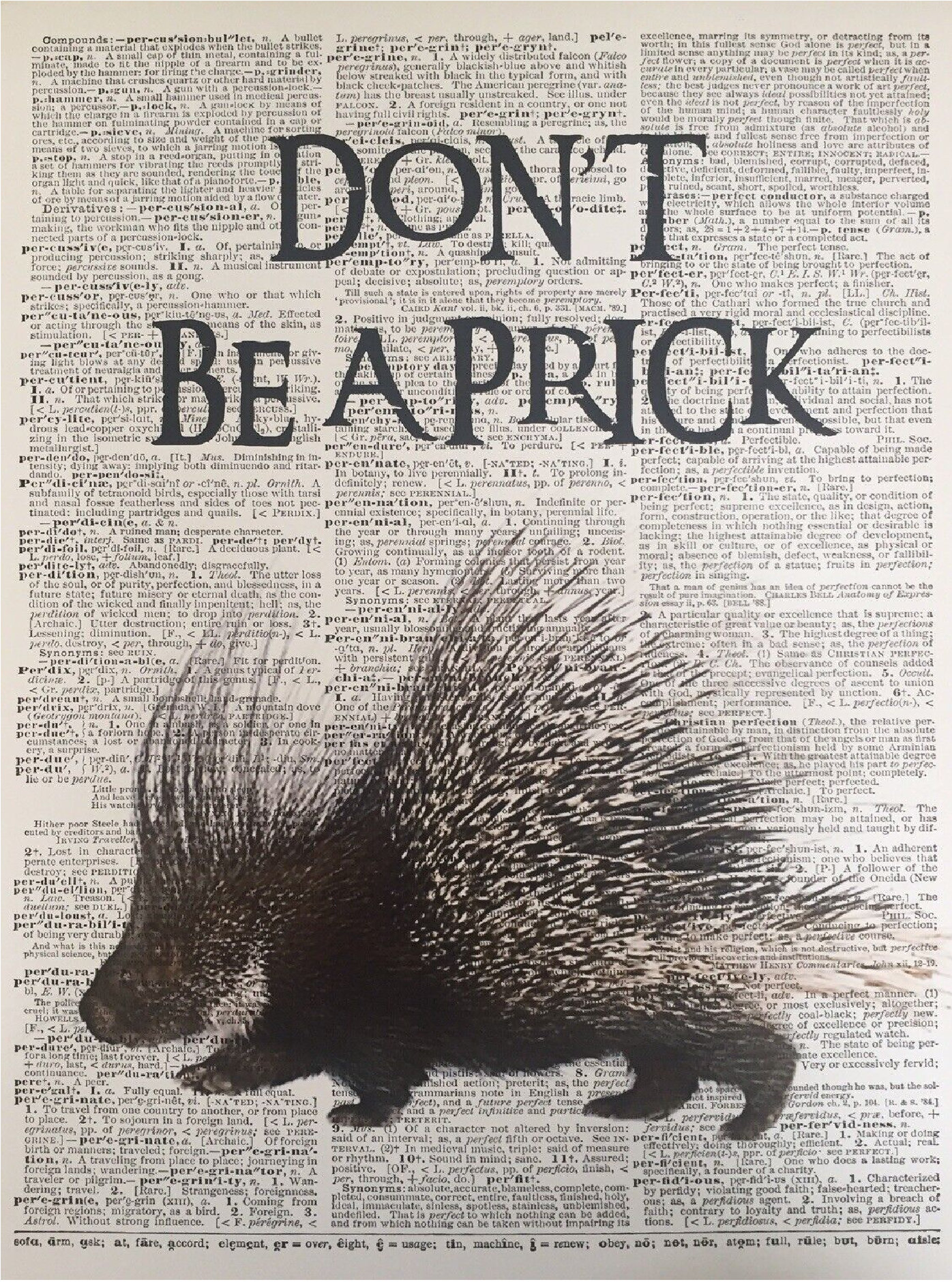 Happy Larry A3 Don’T Be A Prick Dictionary Print - Animal Wall Art ...