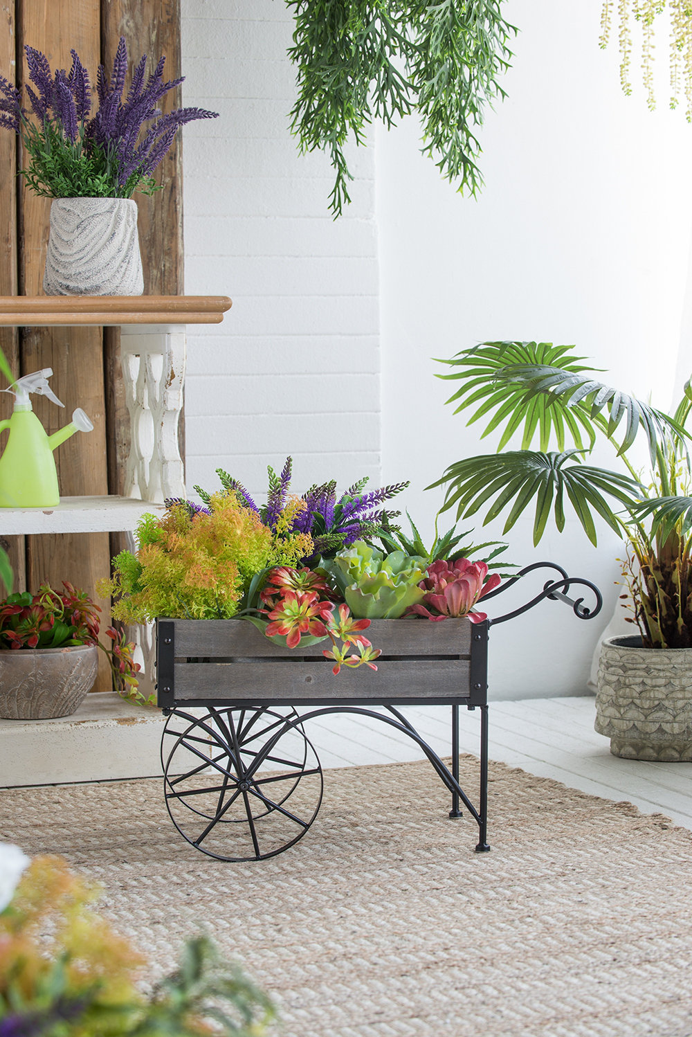 Ophelia & Co. Rustic Trolley Cart Plant Stand with Decorative Wooden ...