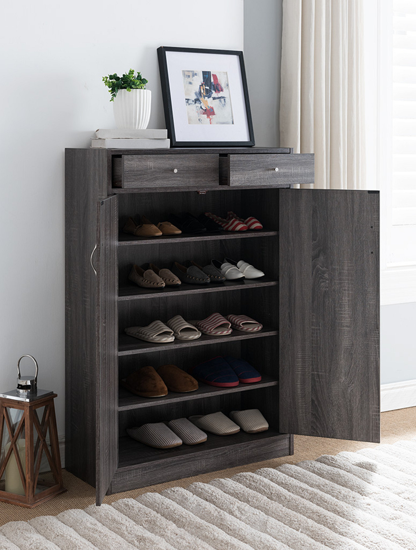Latitude Run® Shoe Storage Cabinet With Fives Shelves, Two Drawers, Fits 15 Pairs Of Shoes | Wayfair