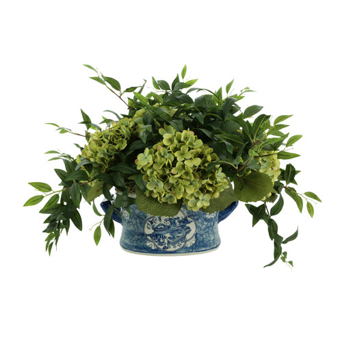 Creative Displays, Inc. Hydrangea and Ruscus Arrangement in Ceramic Pot ...