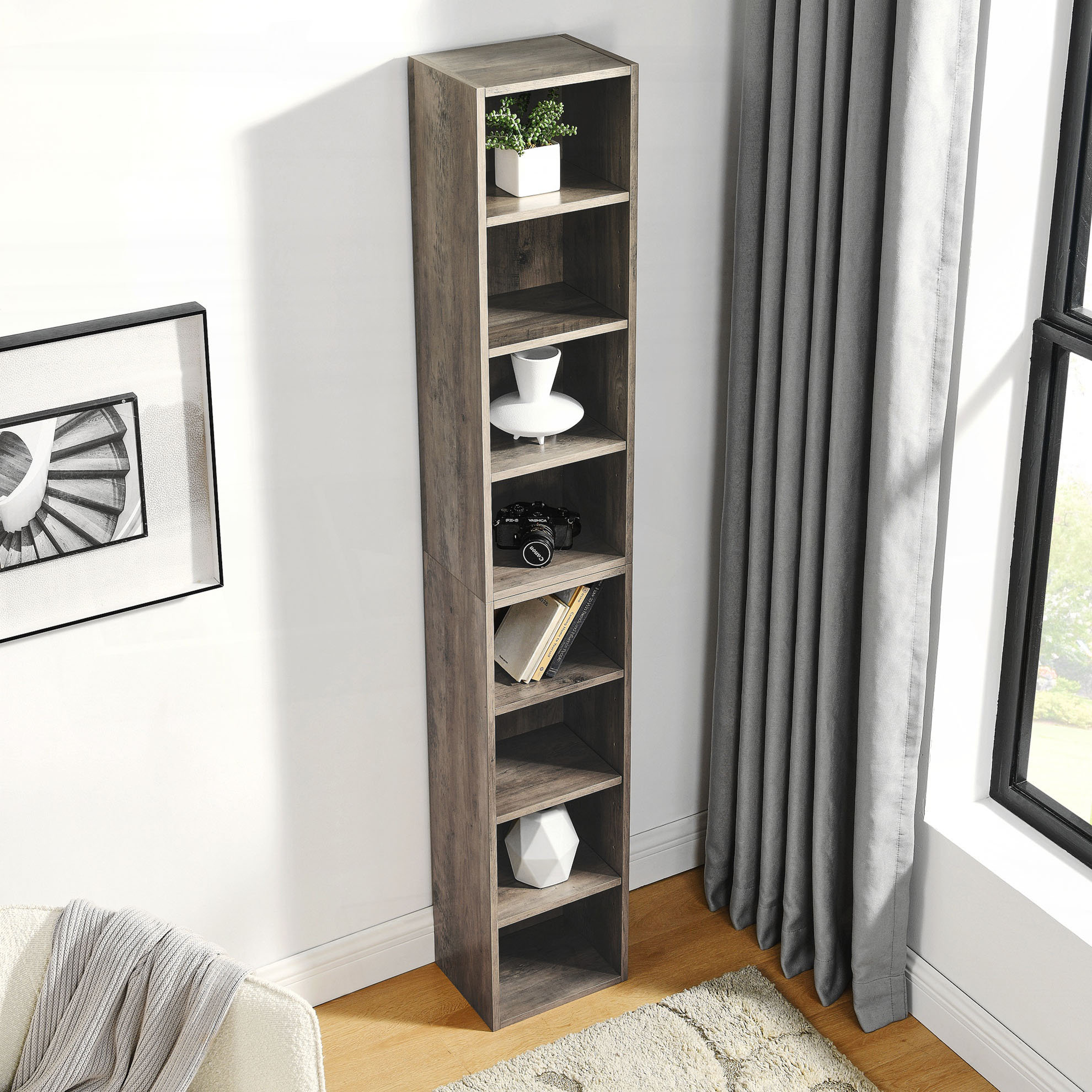 Ebern Designs 8-Tier Media Tower Rack, CD DVD Slim Storage Bookcase ...