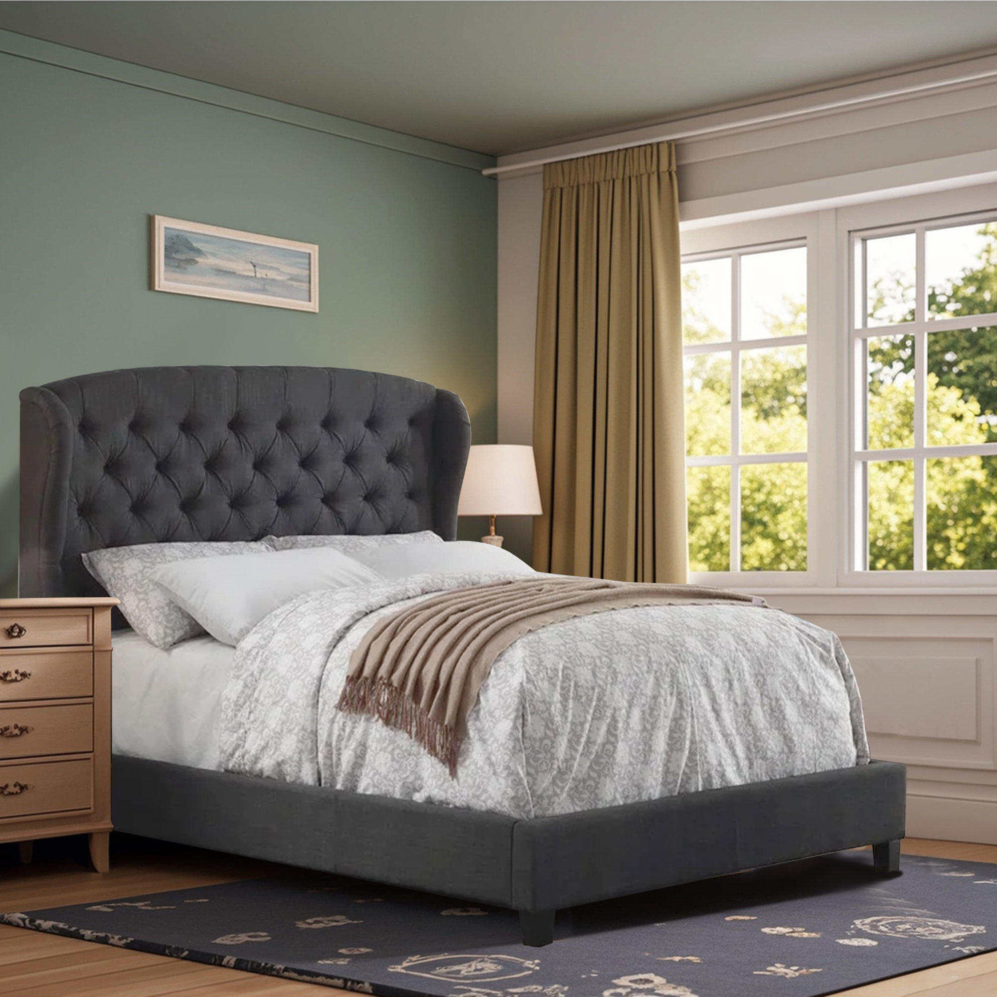 Lark Manor™ Fabric Upholstered Bed,Tufted Headboard Adjustable Height ...