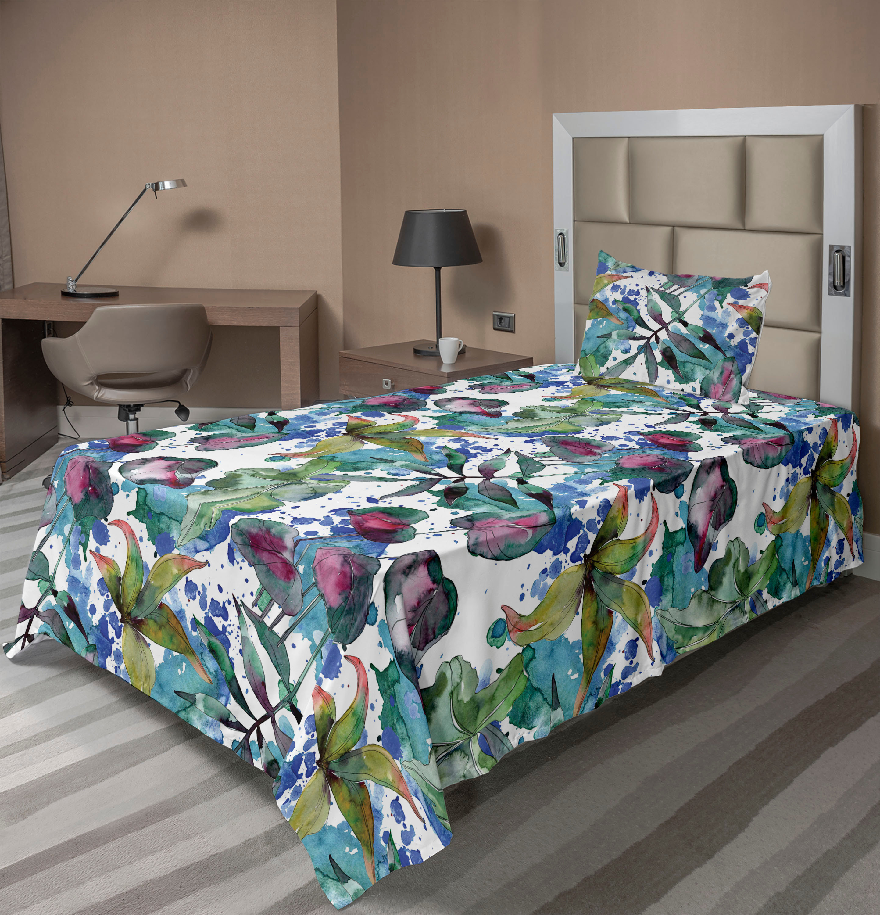 Ambesonne Botanical Sheet Set Nature Love Leafy Print Green Teal and ...