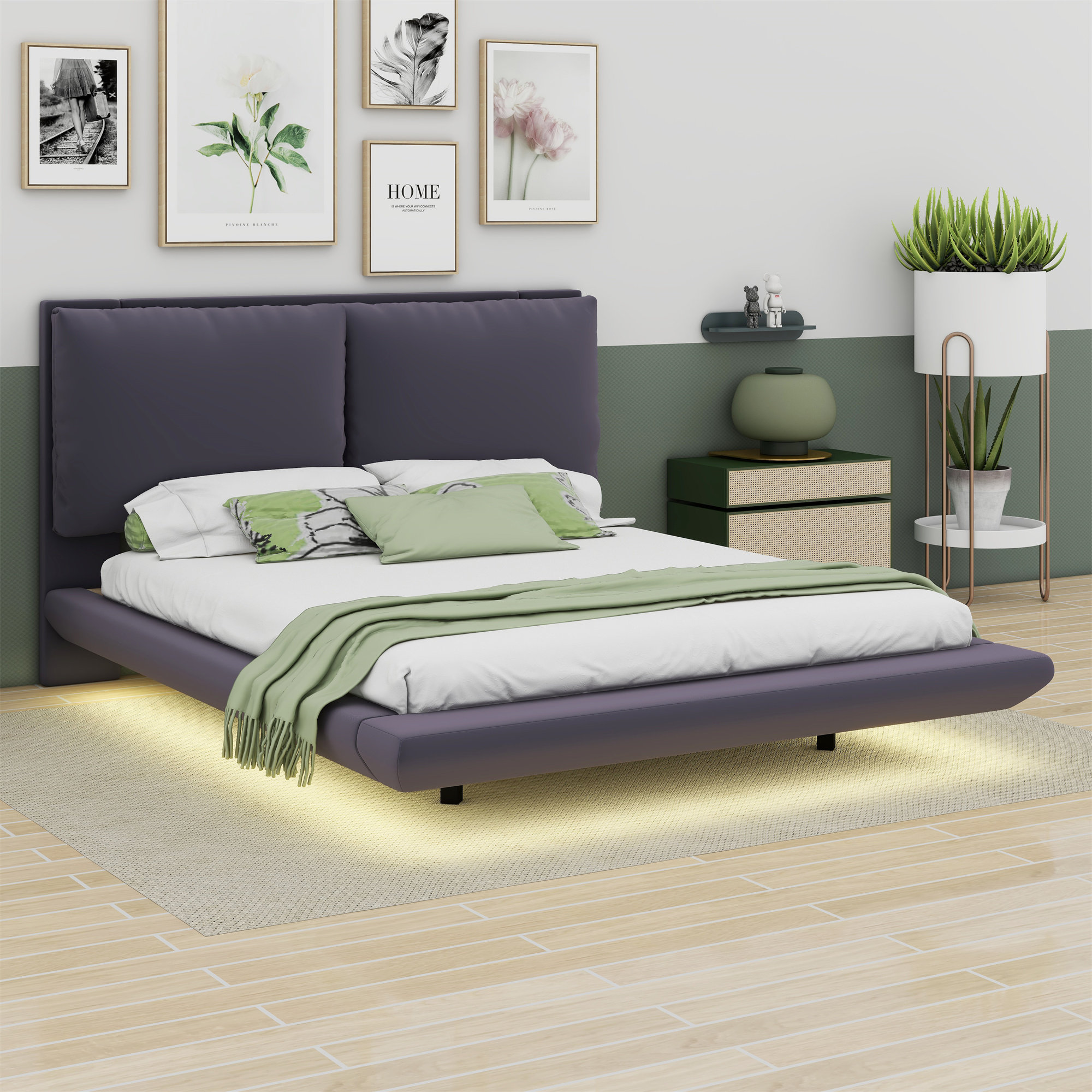 Ivy Bronx Queen Size Upholstered Platform Bed With Sensor Light ...
