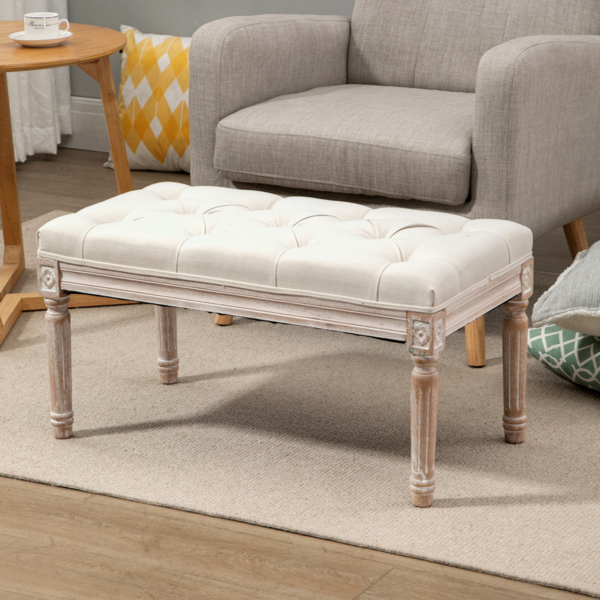Ophelia & Co. 32" Vintage Ottoman, Tufted Foot Stool With Upholstered ...
