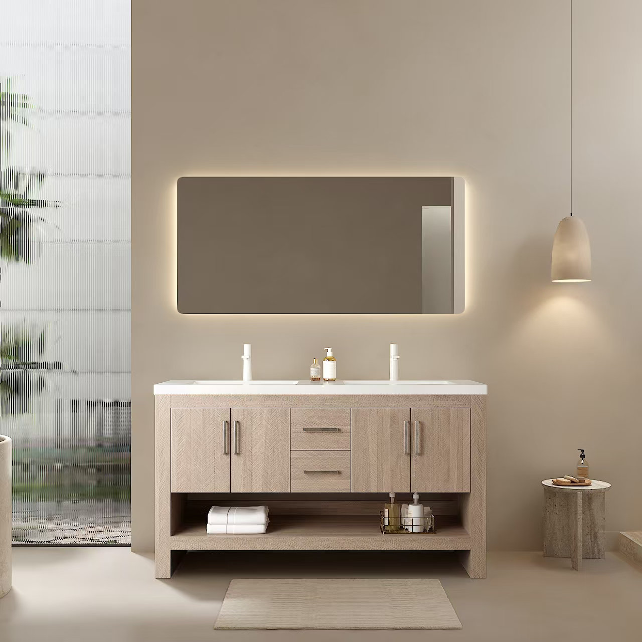 Latitude Run® Meuble-lavabo double 60 po avec plateau en acrylique ...