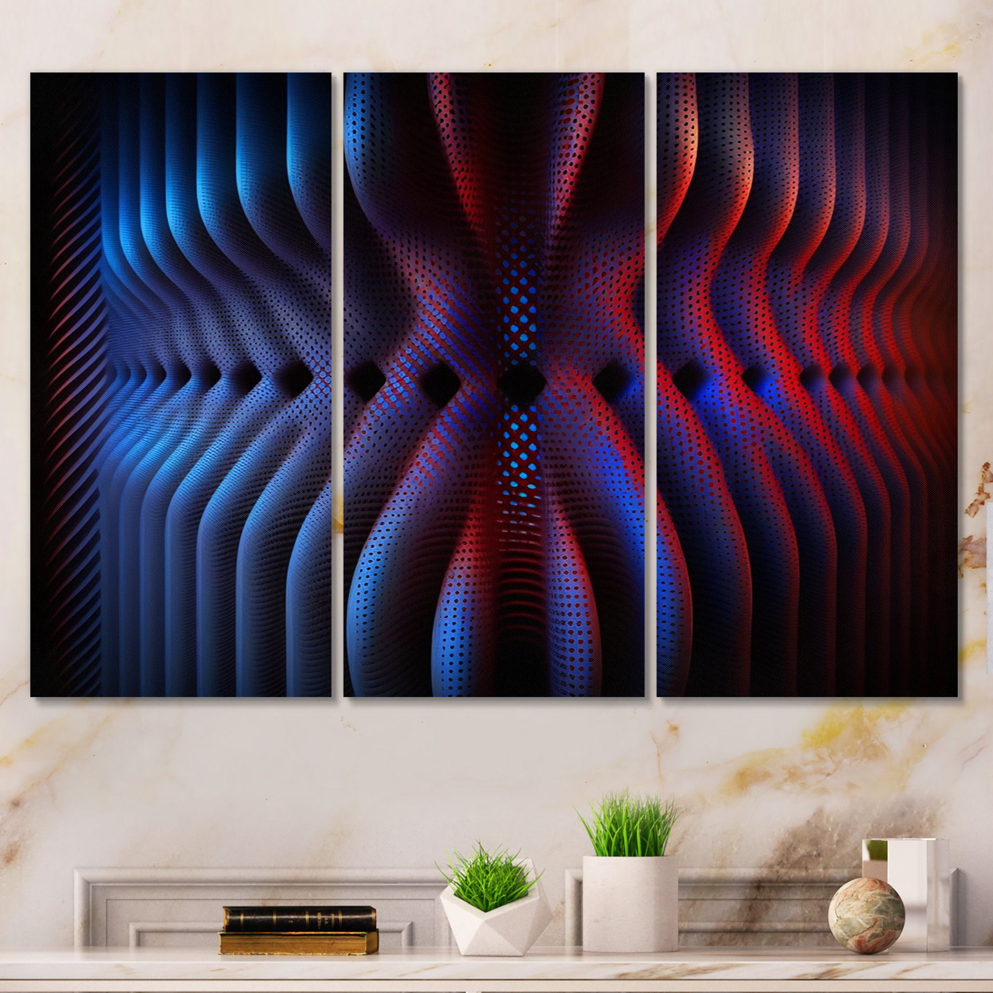 Ivy Bronx Portals Moire Futuristic Matrix IV On Canvas 3 Pieces Print ...