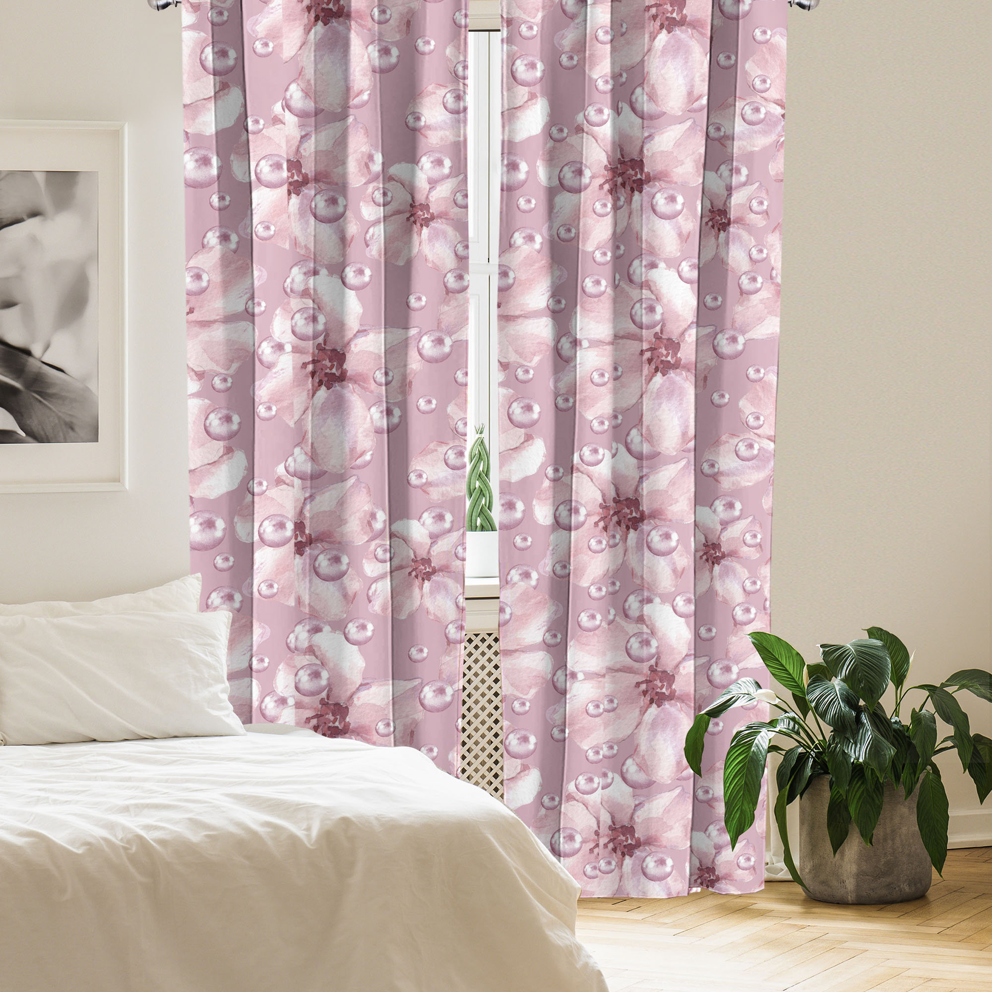 East Urban Home Floral Design Curtains Pearl Flower Pattern Pair of ...