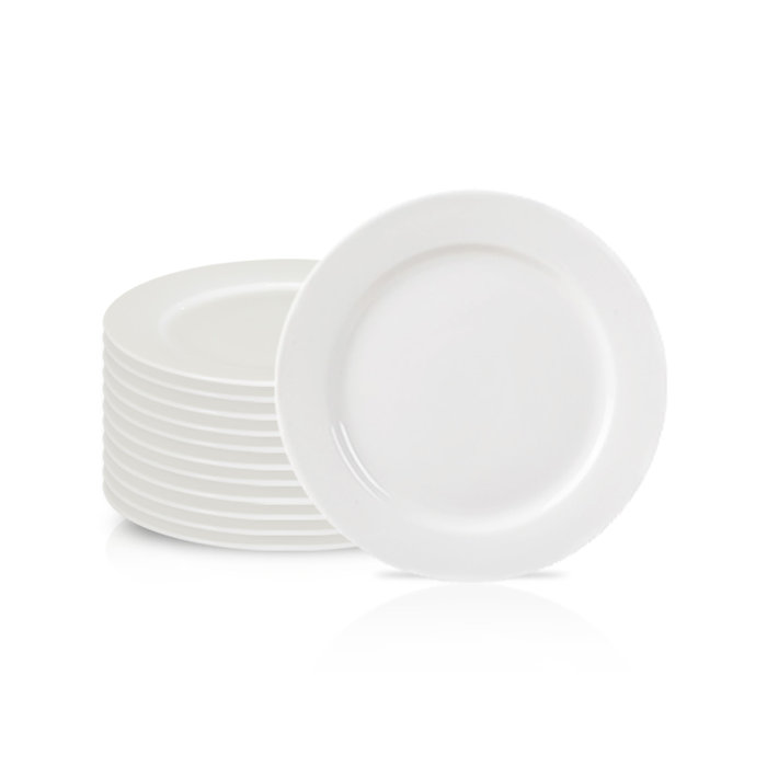 TPK Fine Porcelain 12 Inch Round Dinner Plates Set Of 12, Pearl White ...