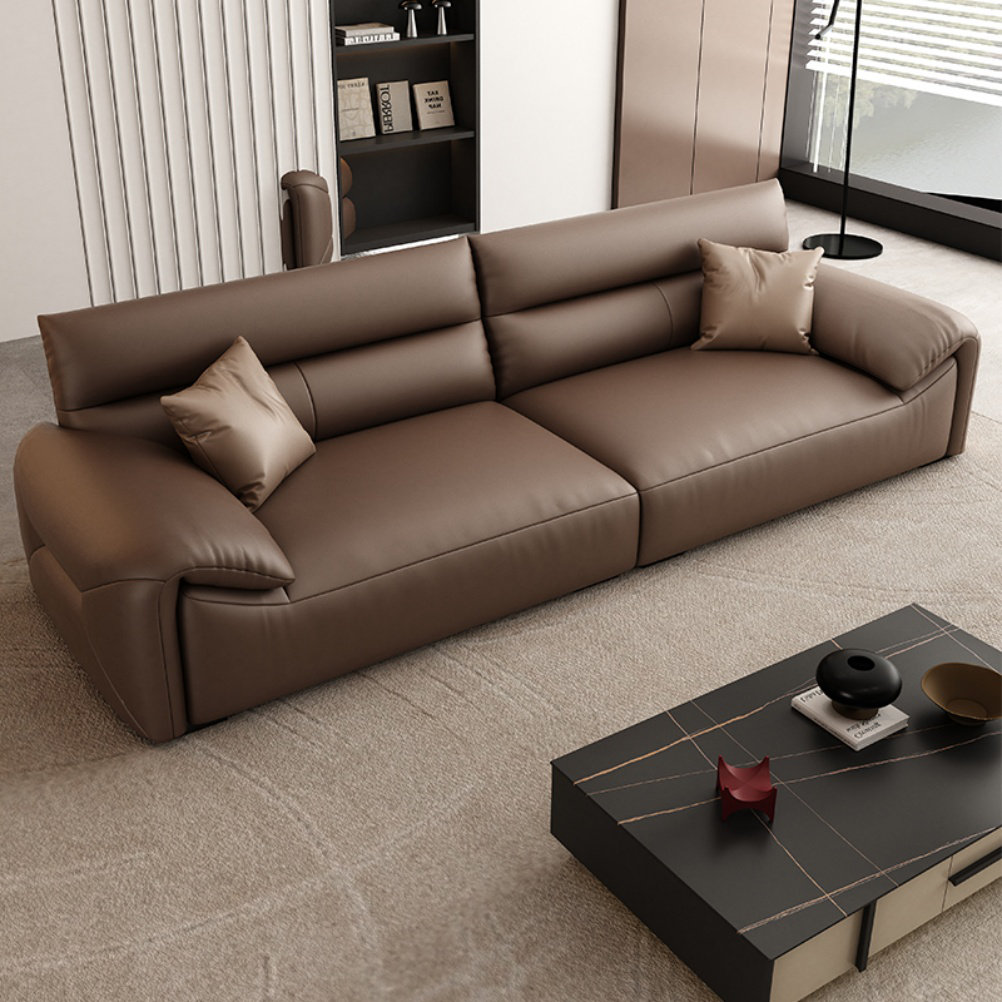 KANGLY Simple Casual Brown Faux Leather Sofa | Wayfair