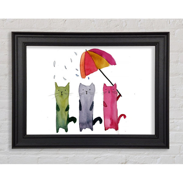 Happy Larry Umbrella Cats Framed Print | Wayfair.co.uk