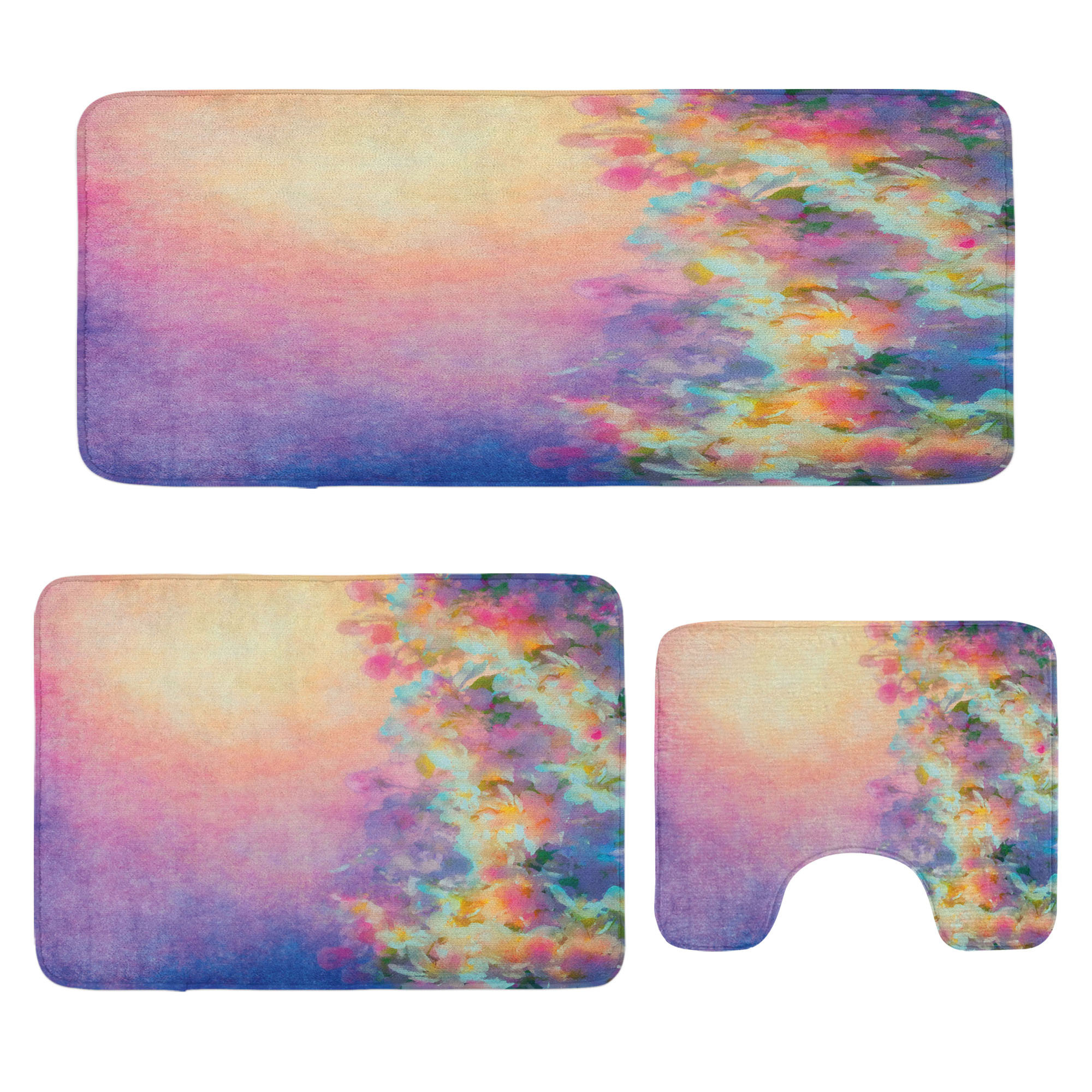 East Urban Home Purple Bathroom Rug Set 3 Pieces U-Shape & Rectangle ...