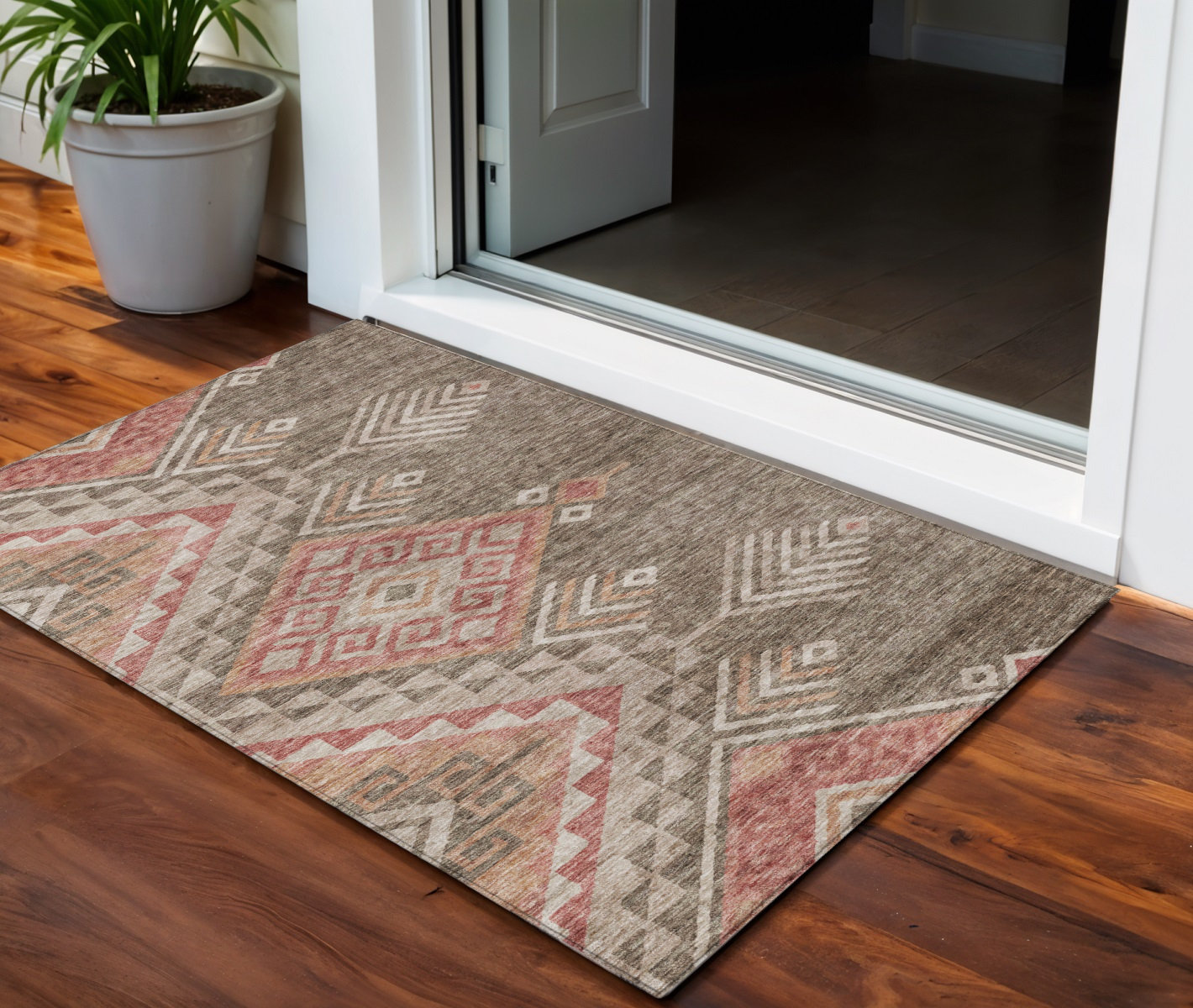 HomeRoots 3' X 5' Brown And Terra Cotta Southwestern Washable Indoor ...
