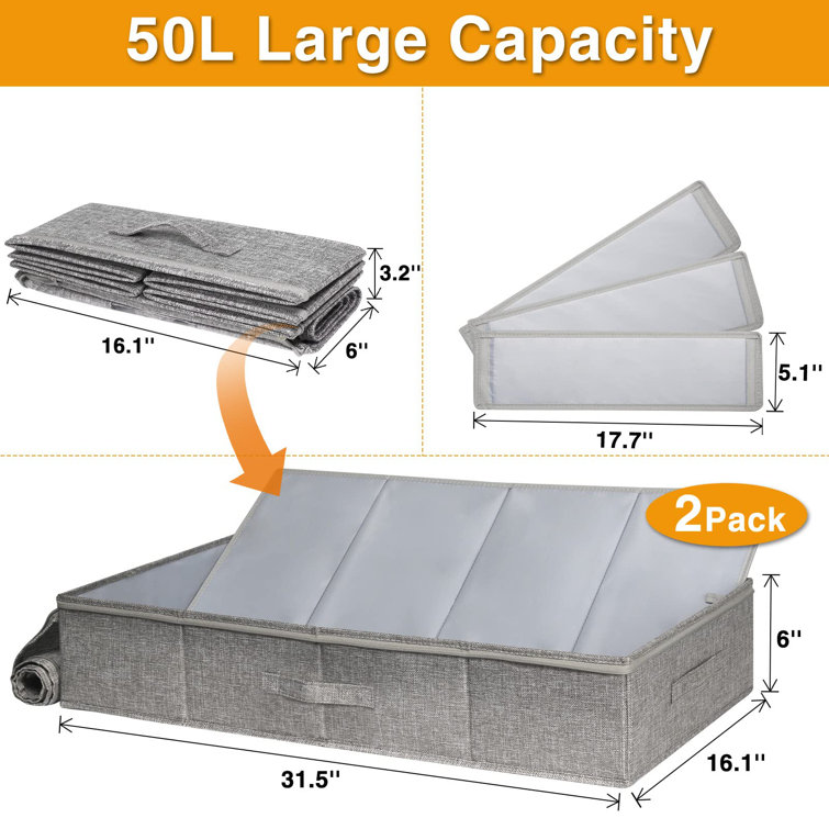 Latitude Run® Under Bed Storage Containers, 2 Pack Underbed Clothes ...