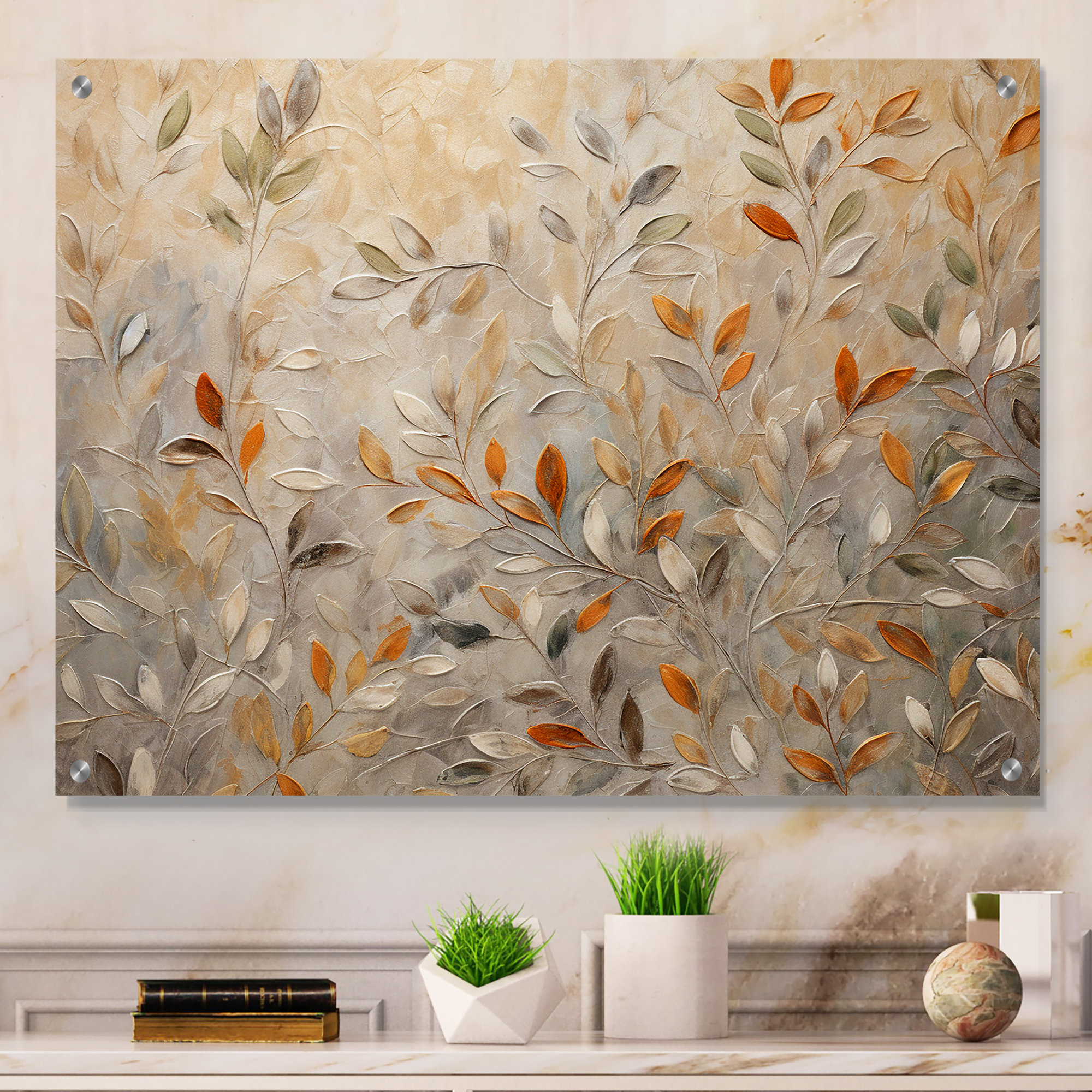 Lark Manor™ Beige Botanical Impressions I - Abstract Botanicals Acrylic ...