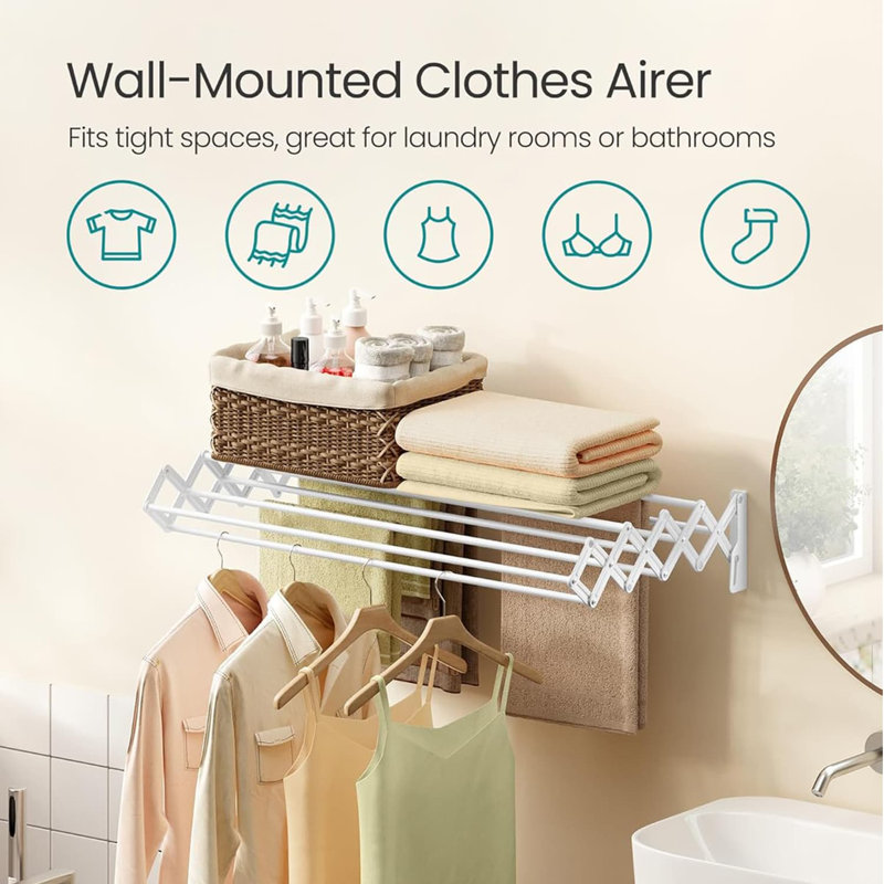 Rebrilliant Drying Rack, Wall-Mounted Drying Rack, 9 Staggered ...