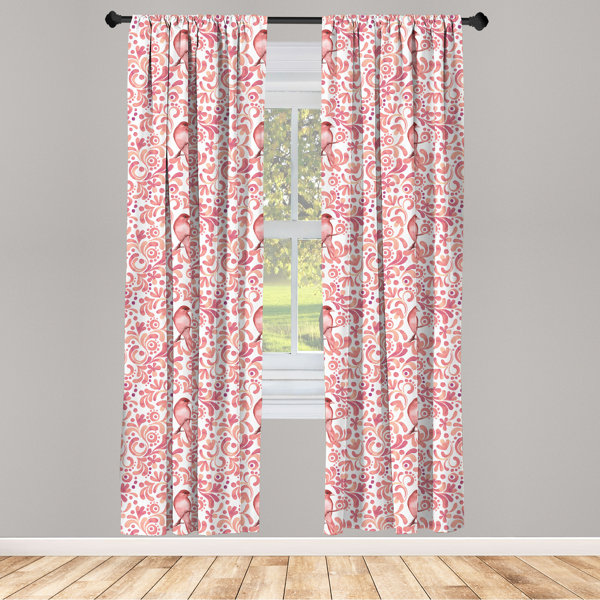 East Urban Home Birds 4-Panel Curtains, Salmon Colored Pattern, Coral ...