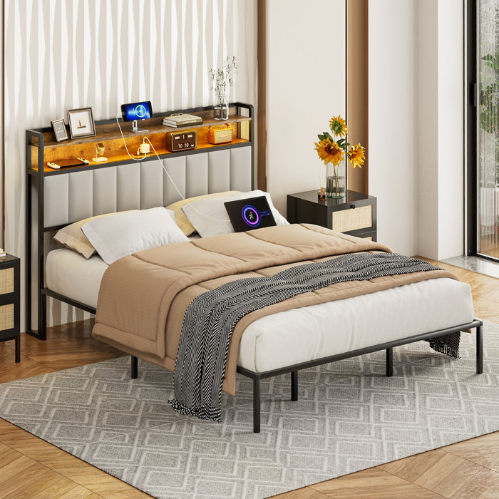 Wrought Studio Idrish Upholstered Storage Headboard With Led Lights And ...