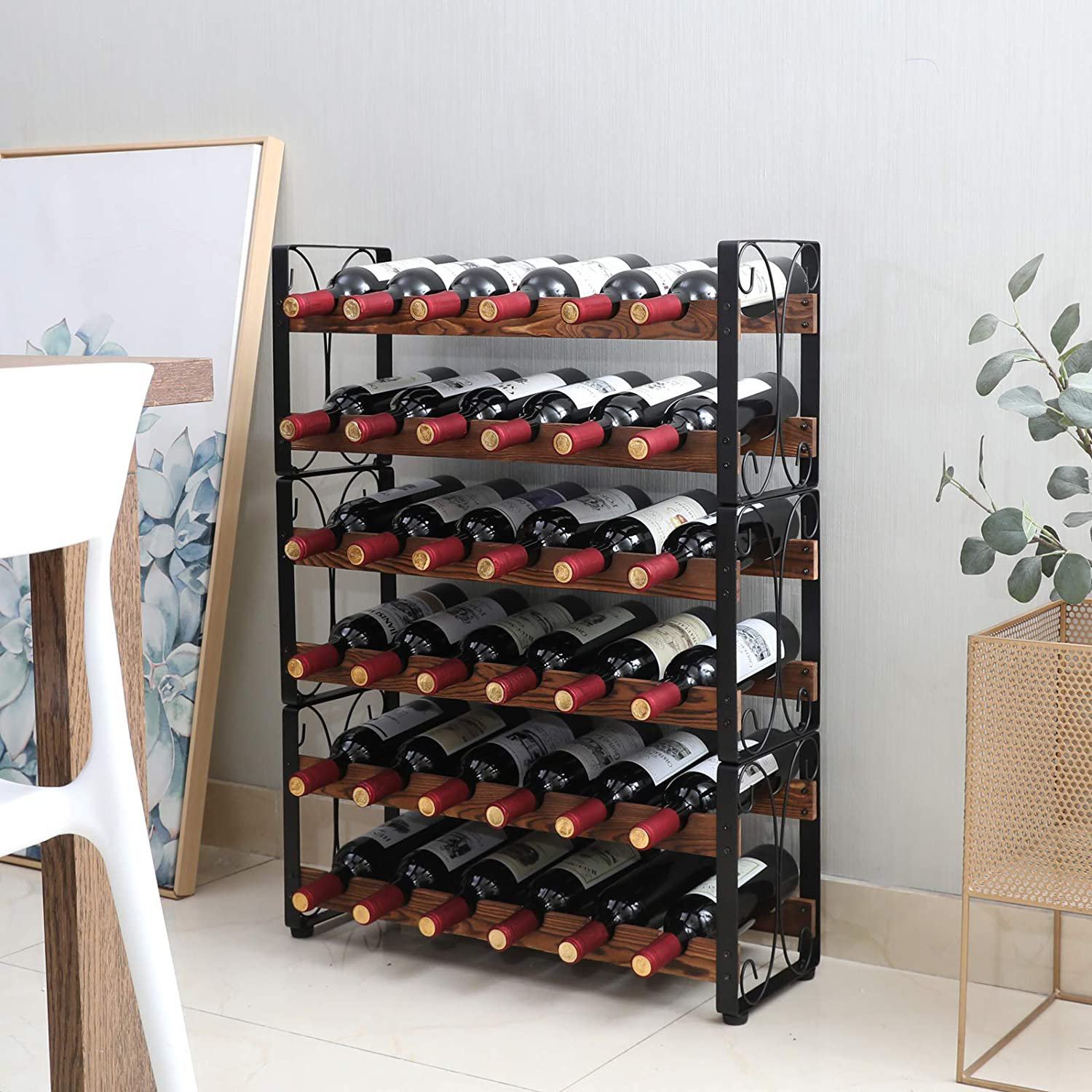 Williston Forge Stackable Rustic 36 Bottle Wine Rack, Freestanding ...