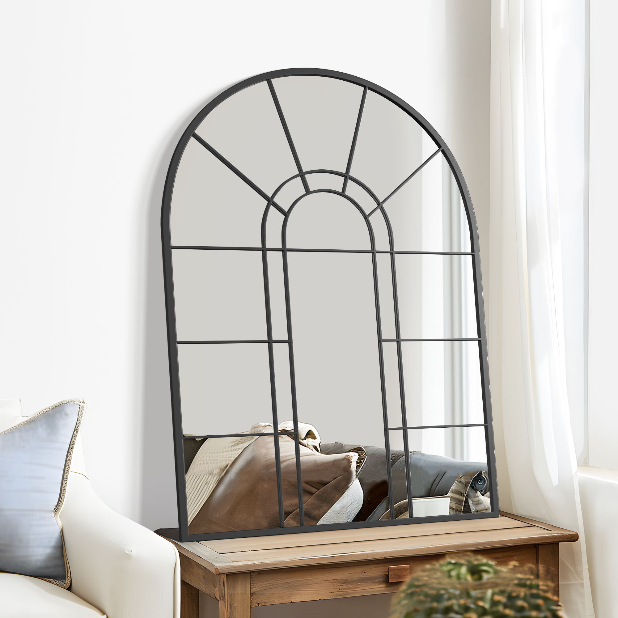 Three Posts™ Barreto Arch Window Pane Metal Wall Mirror & Reviews ...