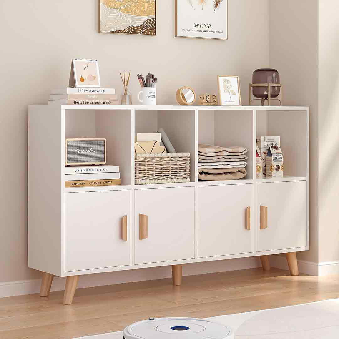 George Oliver Cubby Shelf Bookcase With Doors - Wooden 8 Cube Floor ...