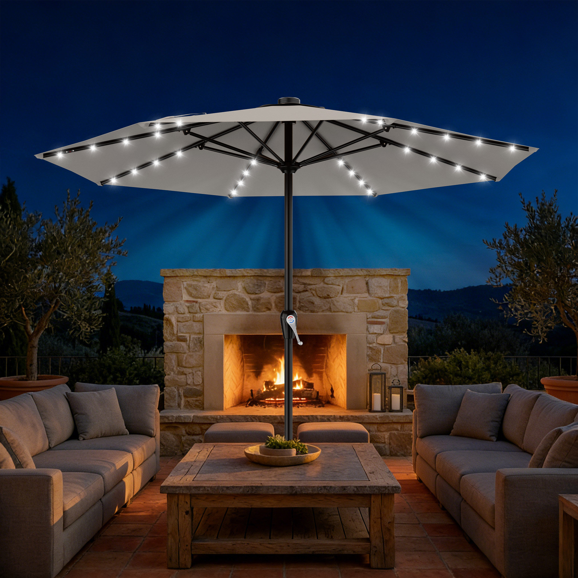 Arlmont & Co. 12ft Solar LED Patio Umbrella Outdoor Table Market ...