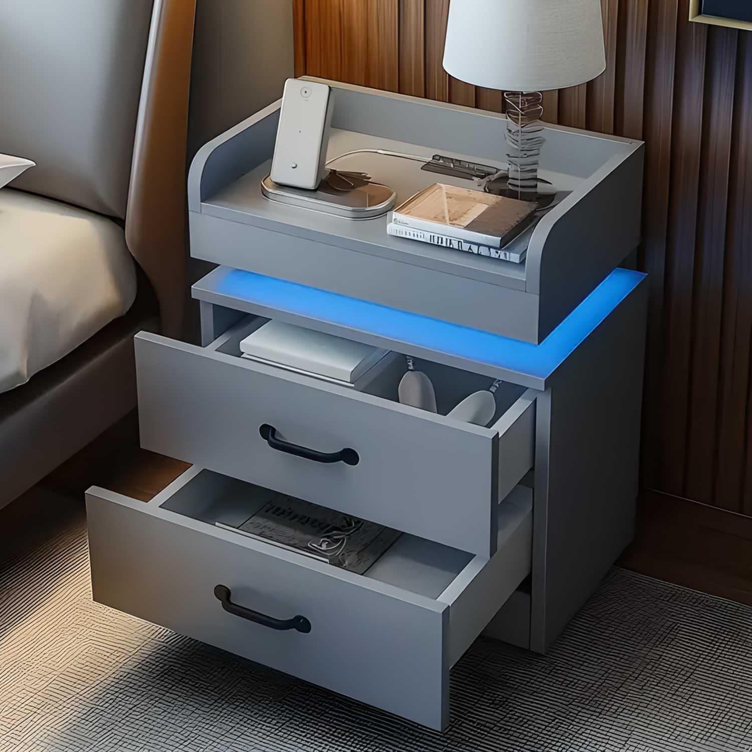 Latitude Run® Night Stand with LED Lights, Modern Led End Table ...