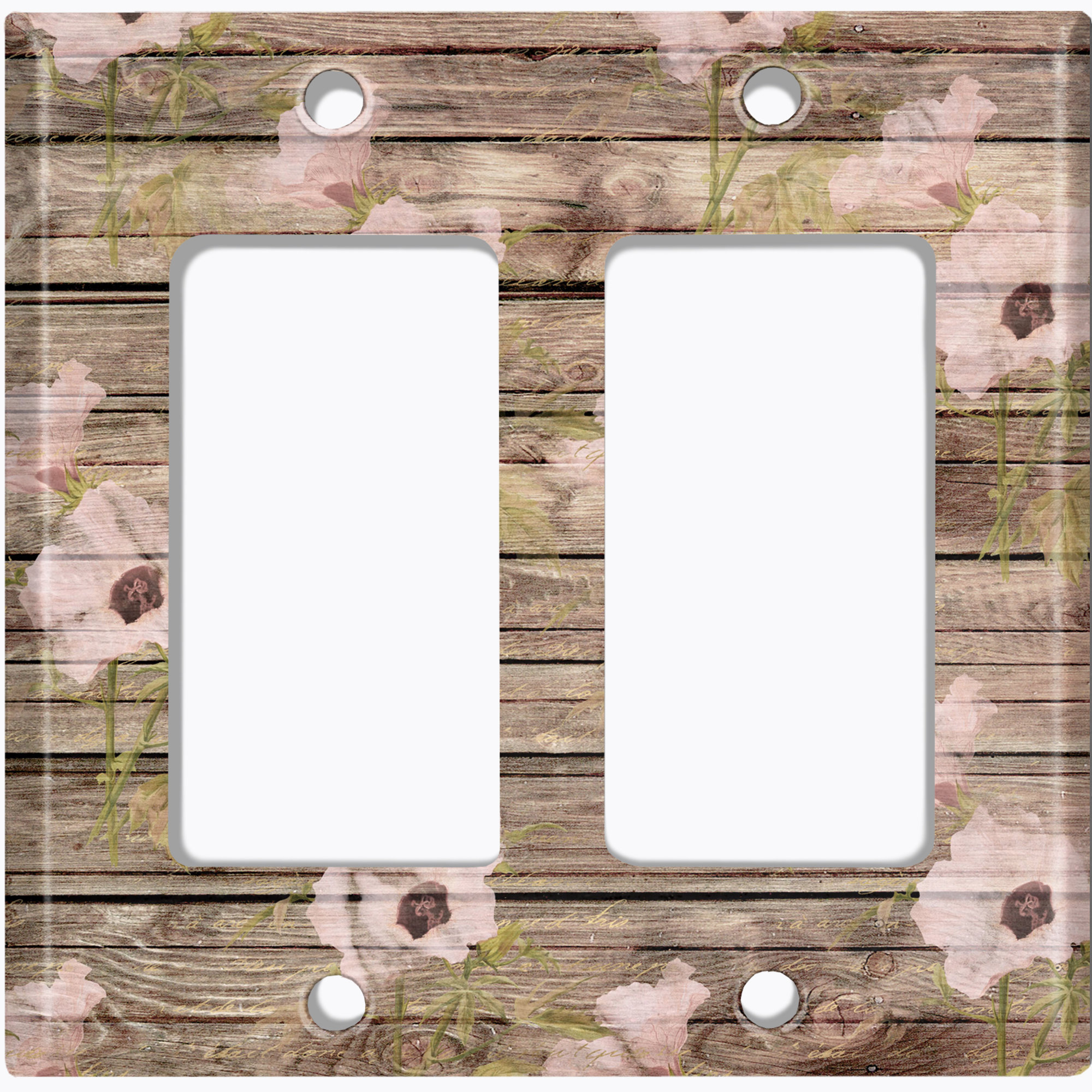 WorldAcc Natural Wood Print Pink Rose Flower Fence 2-Gang Decorator ...