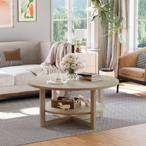 Ebern Designs Round Coffee Table for Living Room with 2-Tier Storage ...