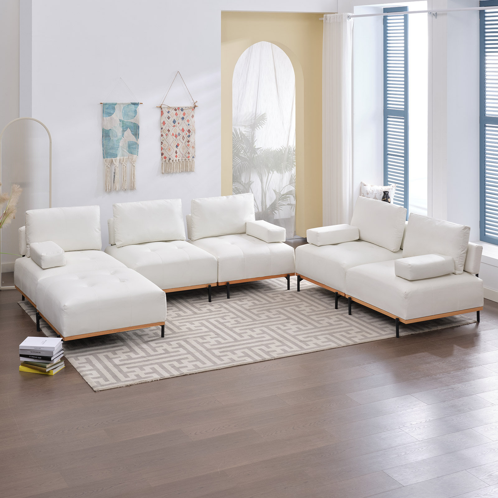 Latitude Run® Modern Sectional Sofa With Movable Ottoman, 4 Seats Couch ...