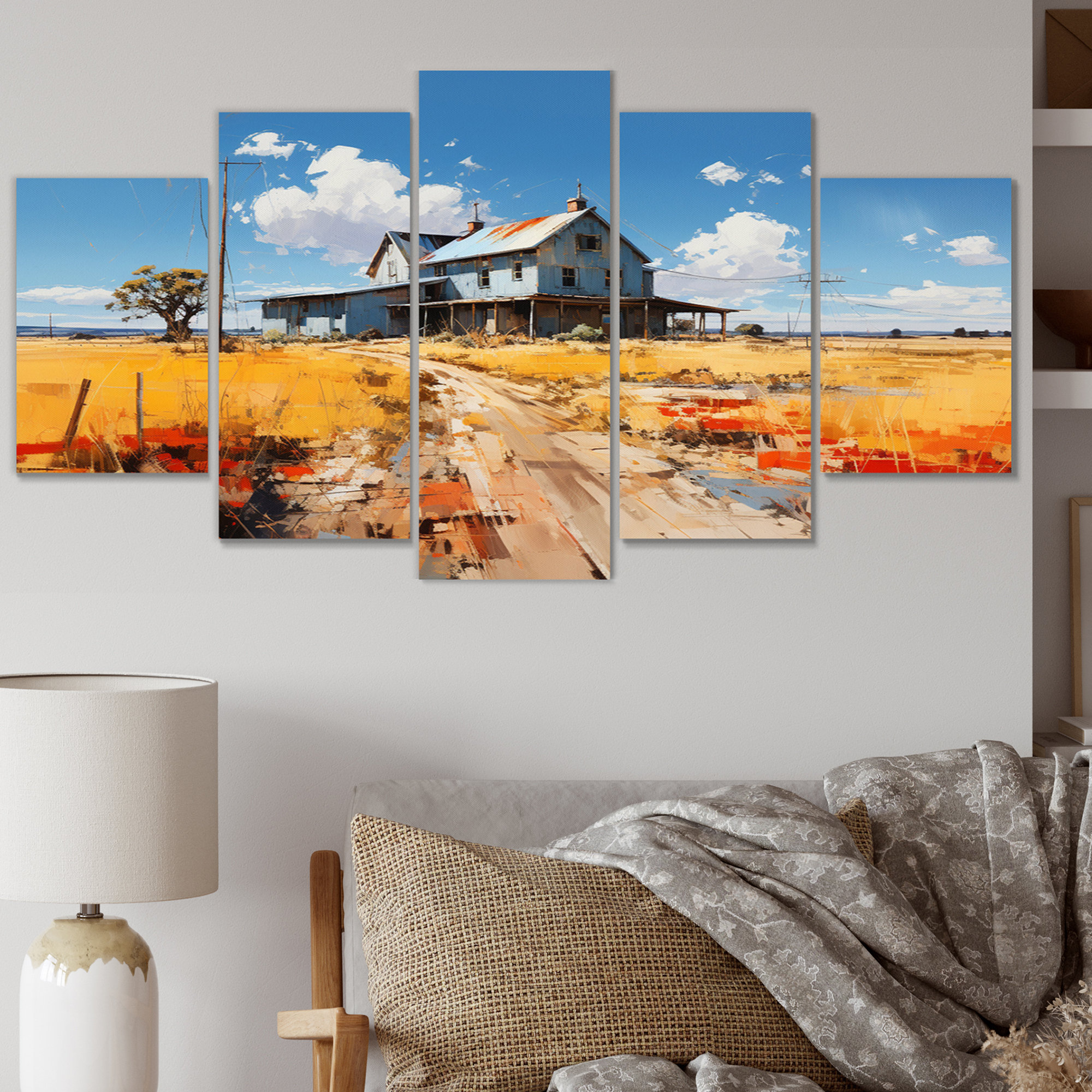 August Grove® Farmhouse Farmstead Abstraction I - Landscapes Metal Wall ...