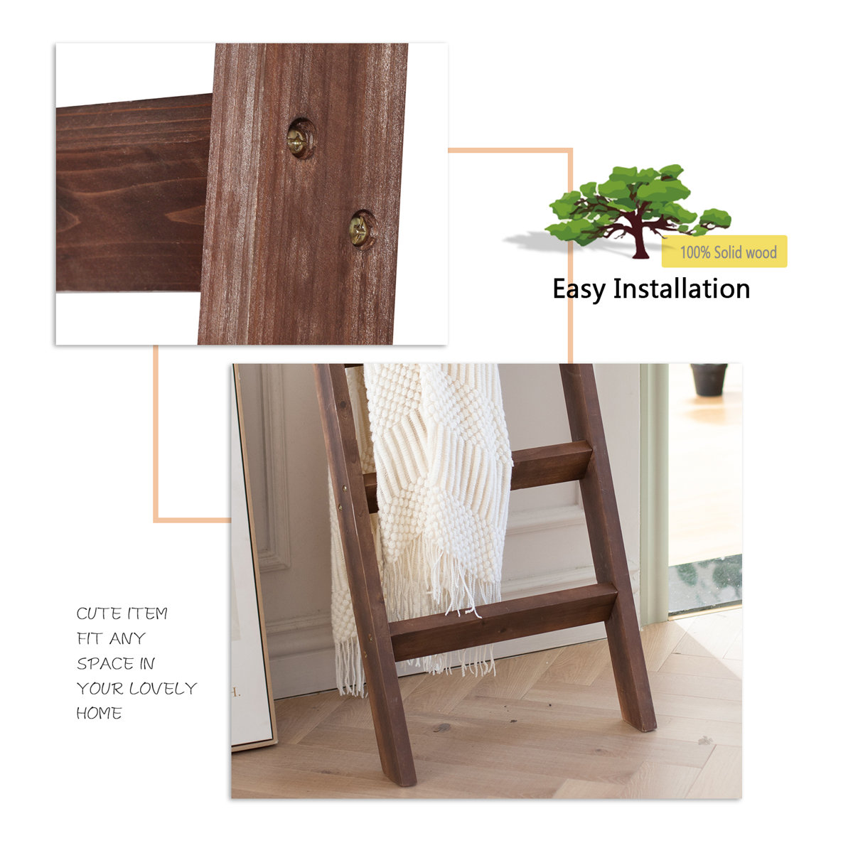 Ebern Designs 57" Thick Wooden Blanket Ladder & Reviews | Wayfair