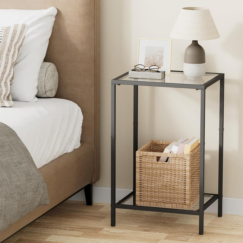 17 Stories Set of Two Slim Side Tables with Tempered Glass and Two-Tier ...