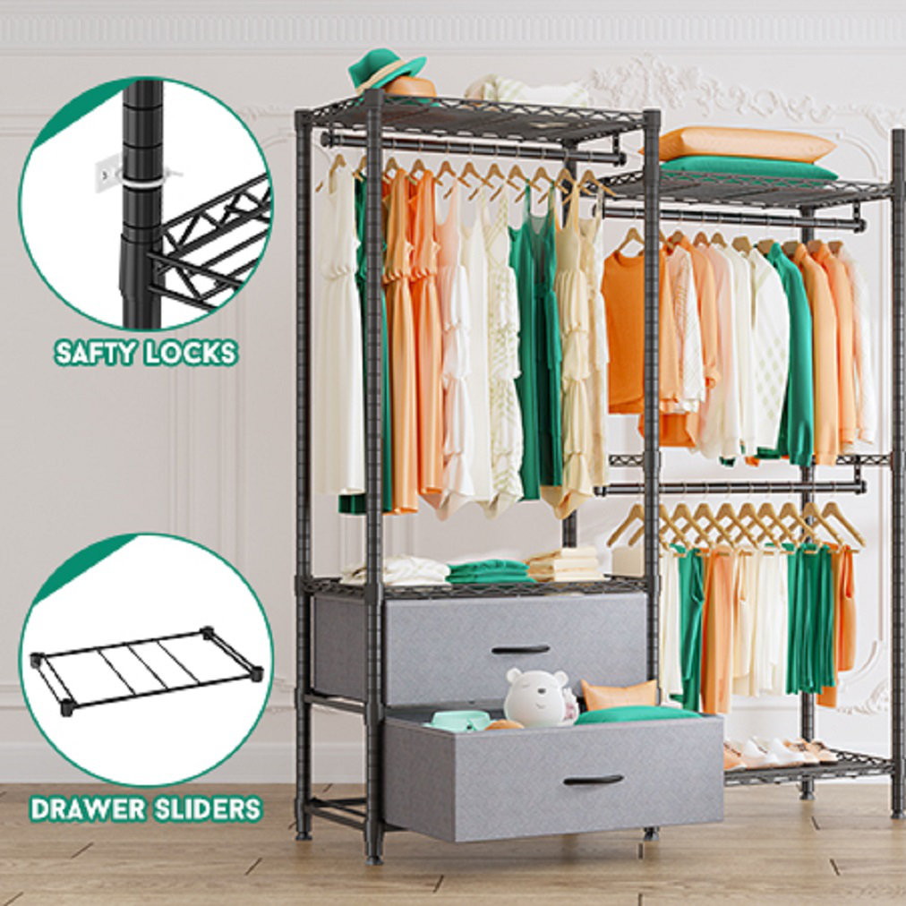 Rebrilliant Madelis 71" Closet Racks, Clothes Hanging Rack Heavy Duty ...