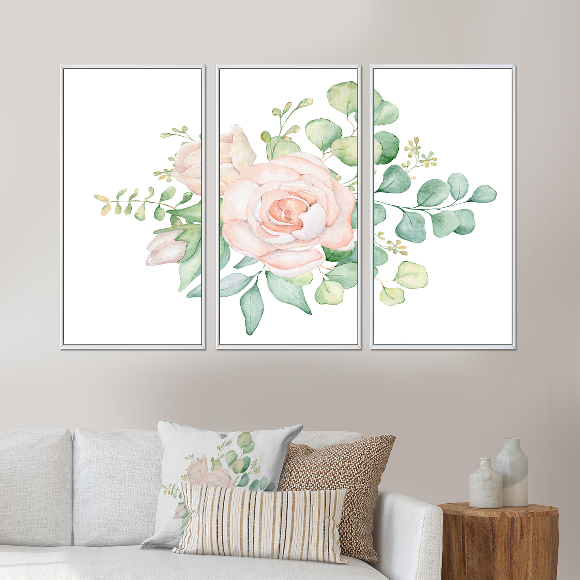 Winston Porter " Bouquet Of Pink Rose Flowers Eucalyptus Leaves I " 3 ...